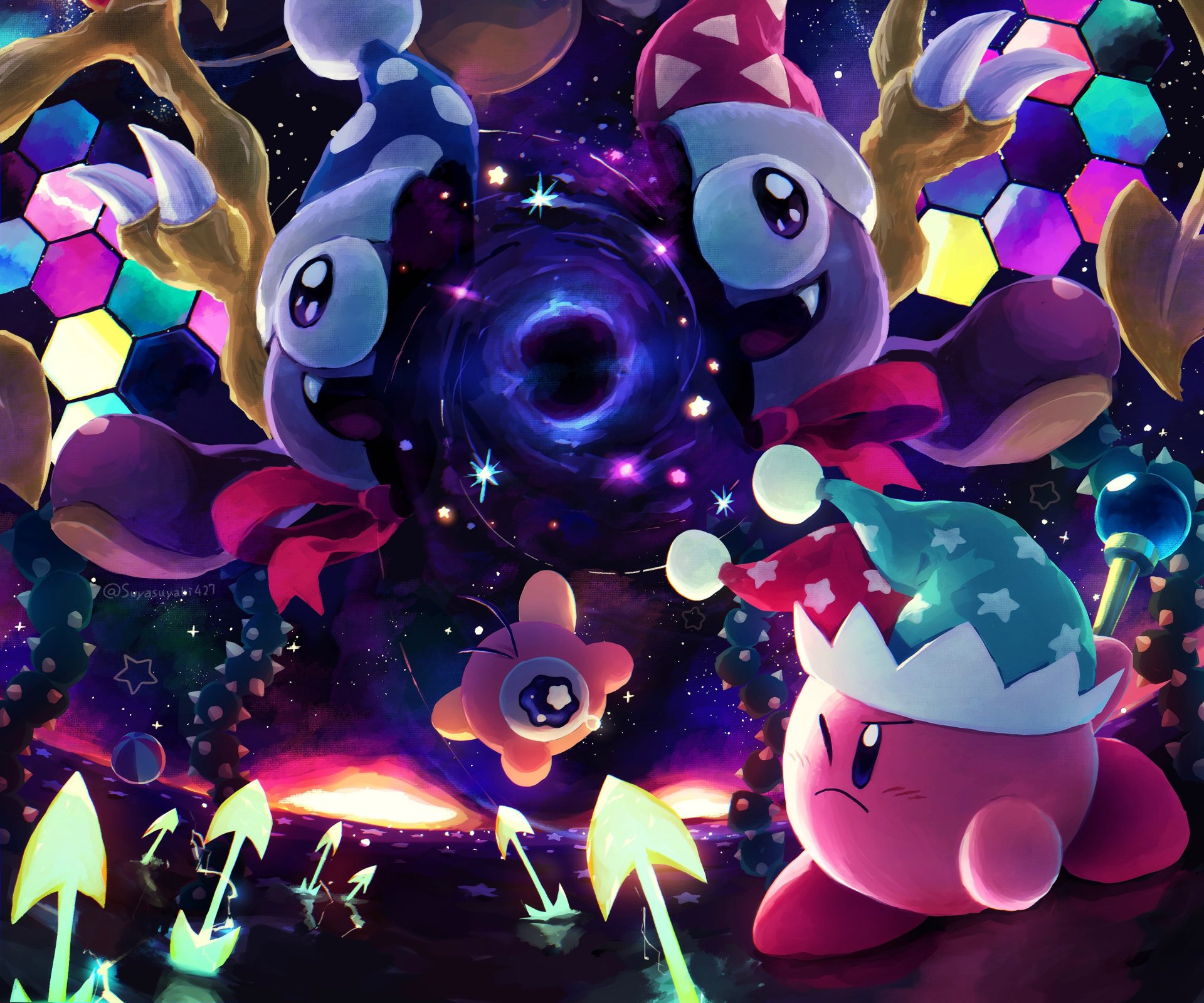 Kirby’s Cosmic Adventure HD – Vibrant Video Game Wallpaper by すびかか