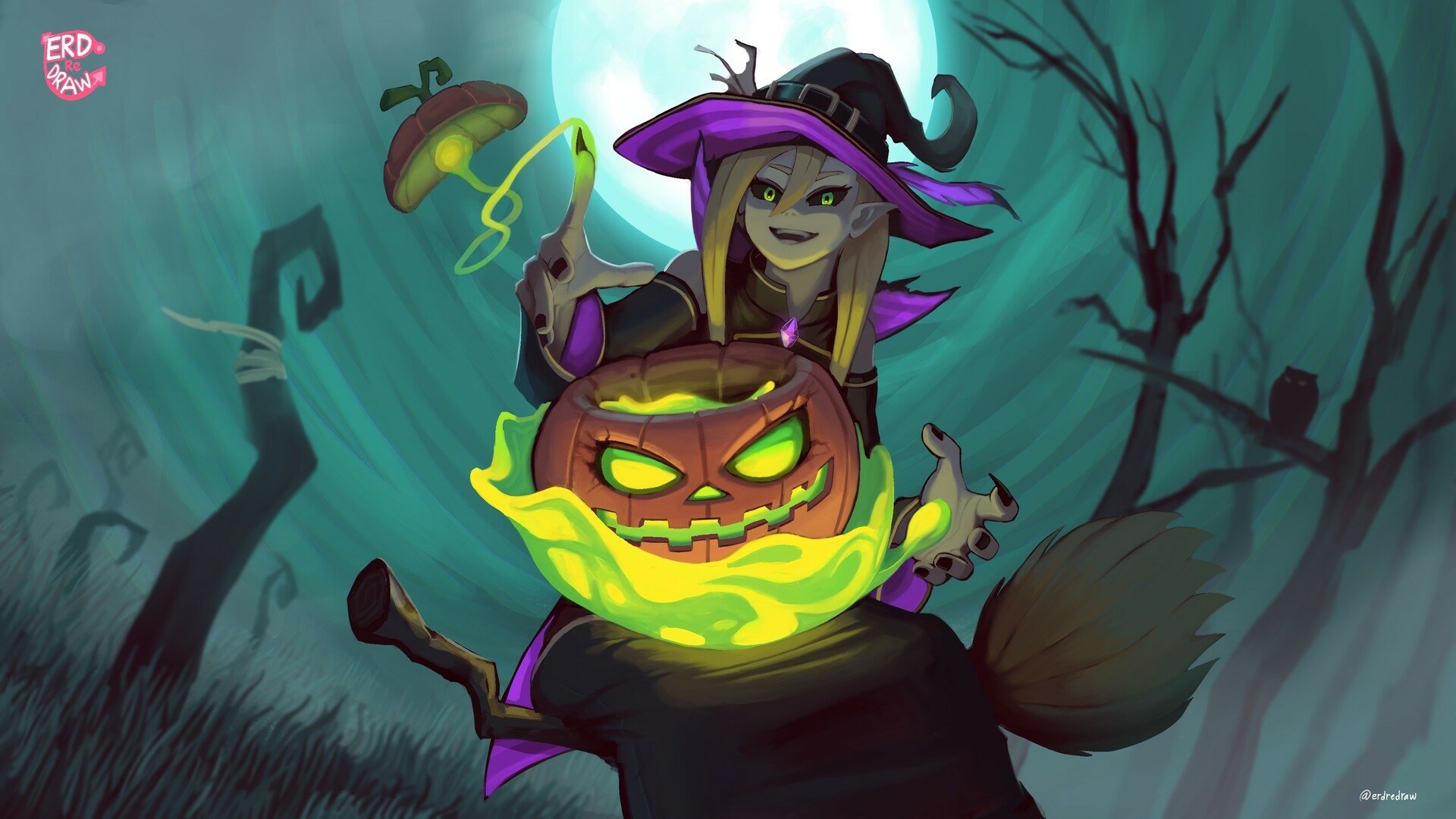 Download Witch Holiday Halloween HD Wallpaper by erdredraw