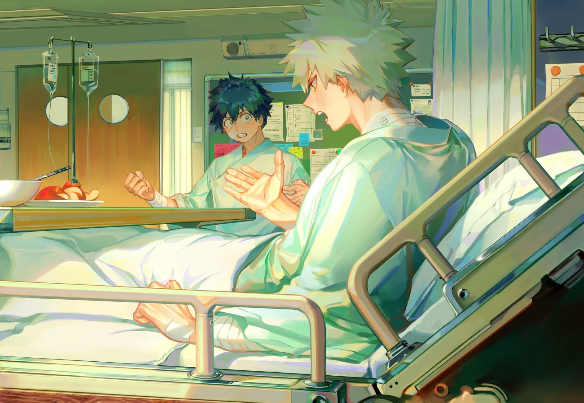 My Hero Academia HD Wallpaper: Midoriya & Bakugou Hospital Scene by ...