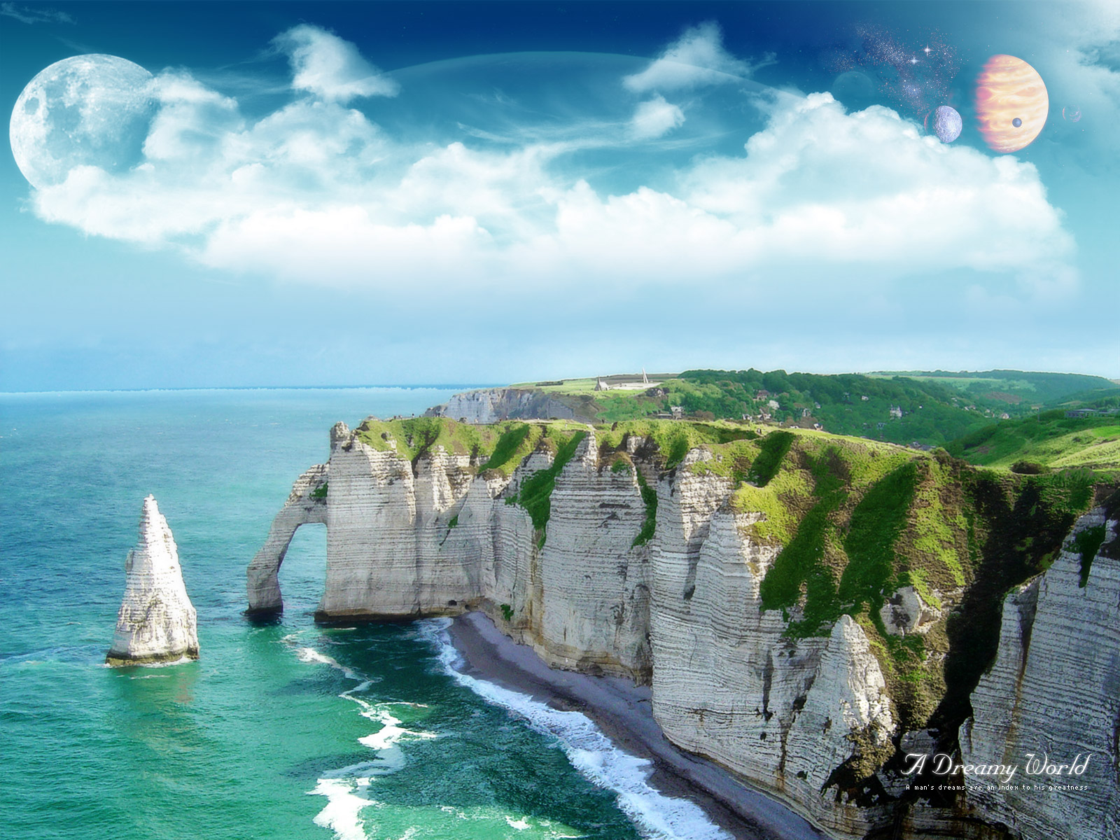 Download Cloud Cliff Ocean Planet Sci Fi Nature A Dreamy World Wallpaper
