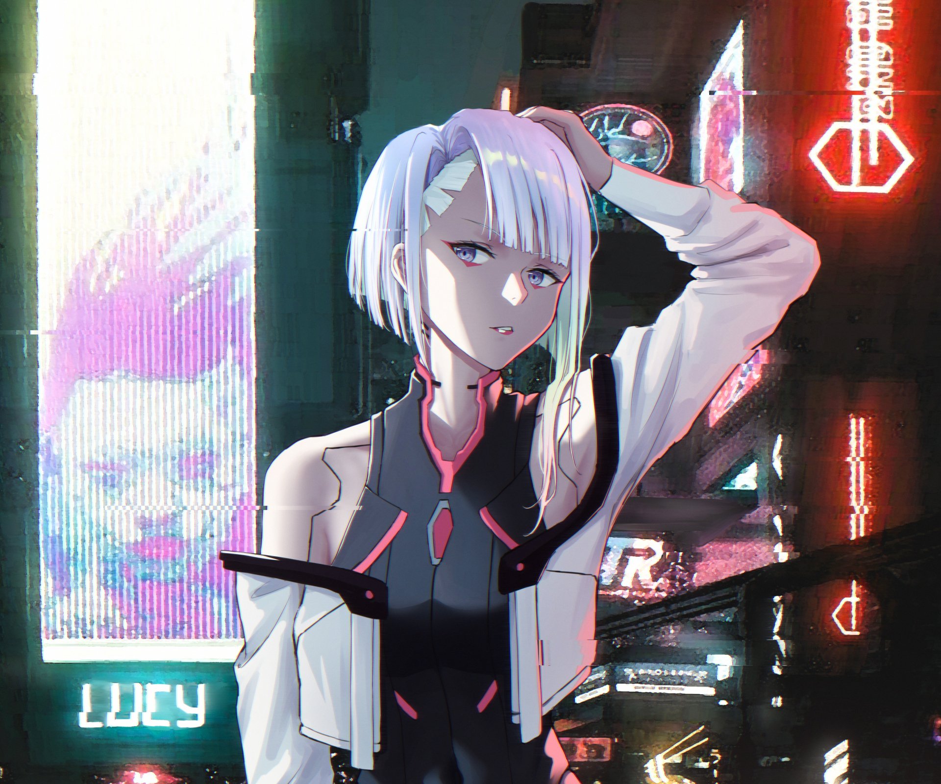 Lucy in Neon Dreams: Cyberpunk Edgerunners HD Anime Wallpaper by Ressec