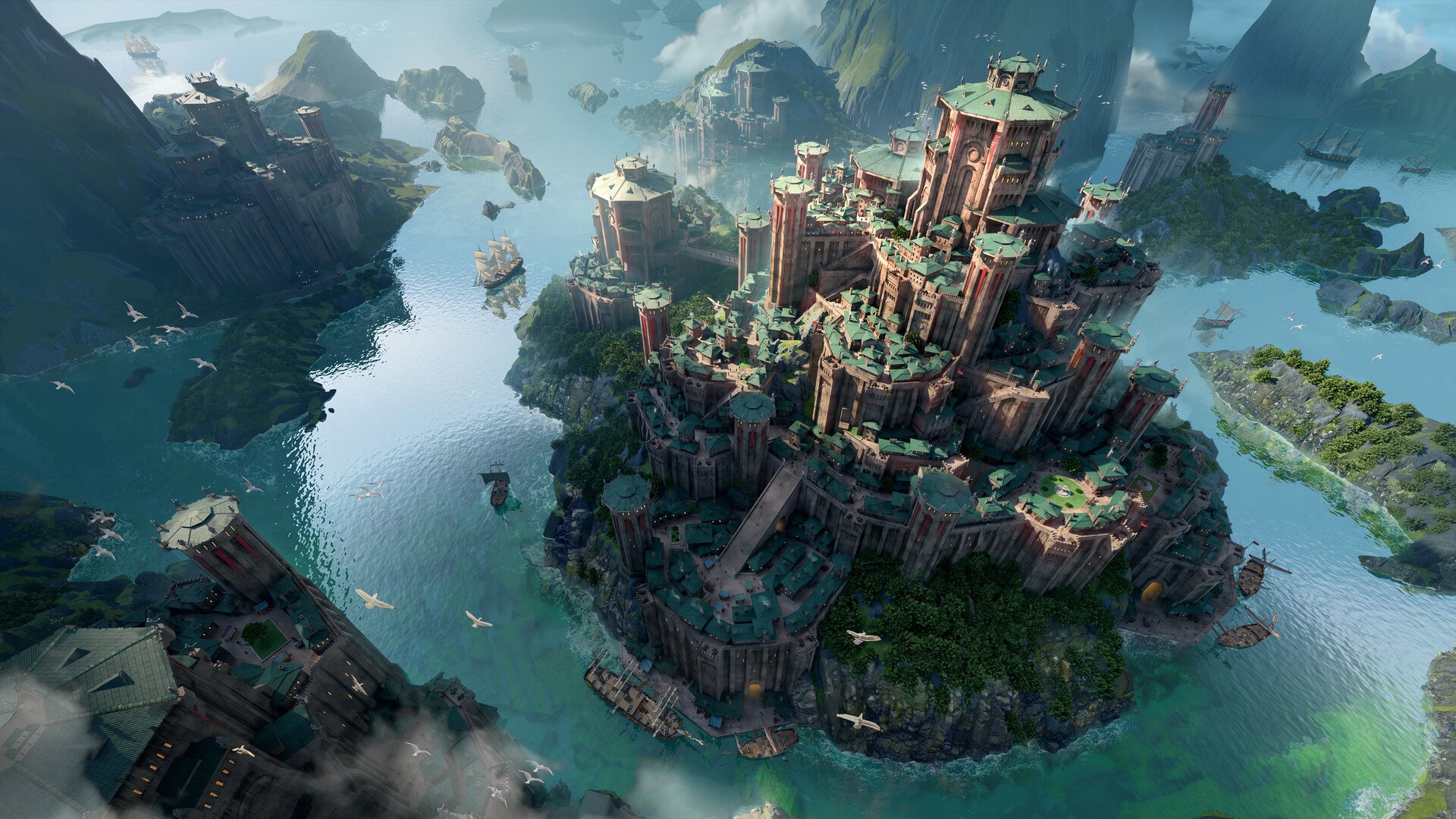 Mystic Isles: A Stunning Fantasy City HD Wallpaper by Malik Sigrist