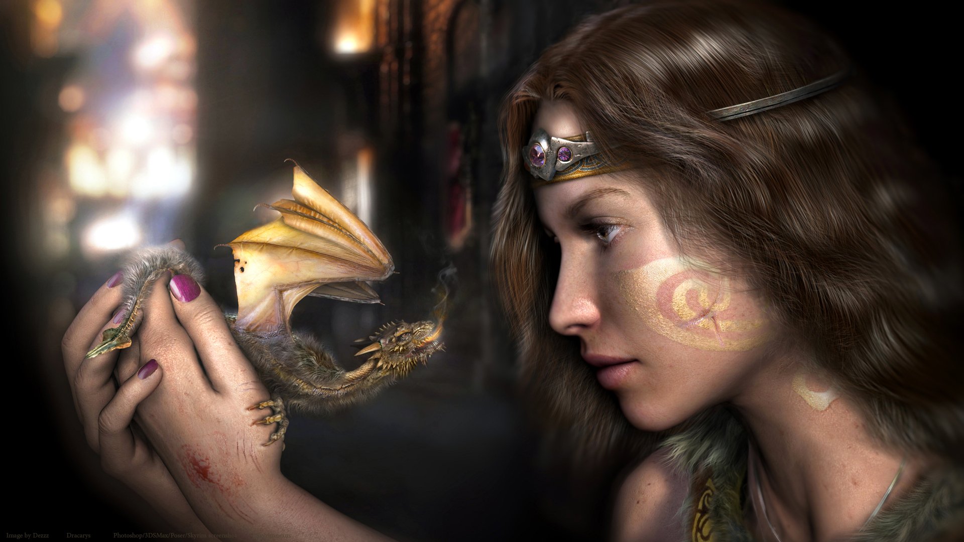 Enchanted Gaze: Fantasy Woman and Dragon HD Wallpaper | 1920x1080 ...