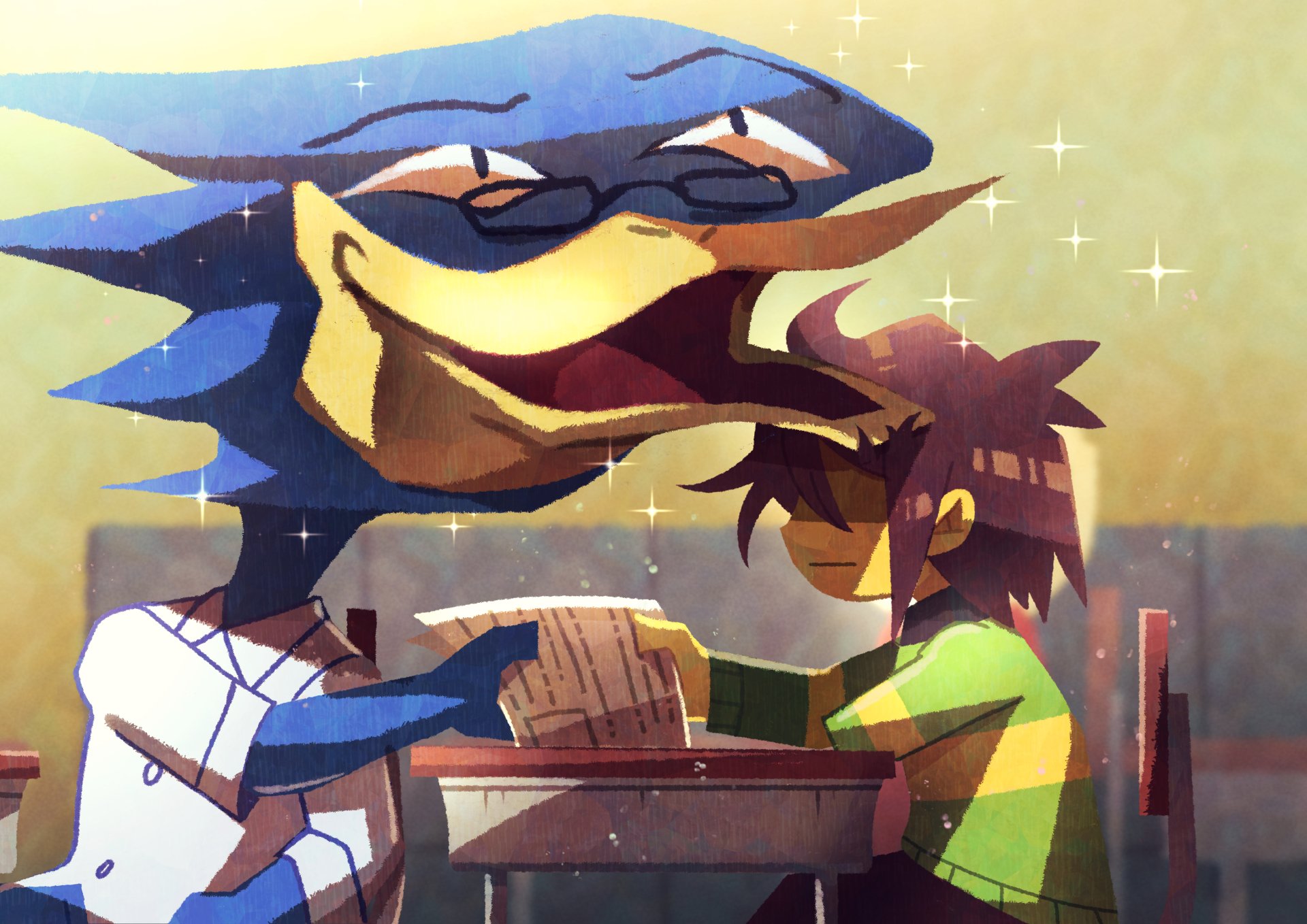 Deltarune 4K: Kris & Berdly’s Epic Gaming Moment Wallpaper by 綿野レモンT