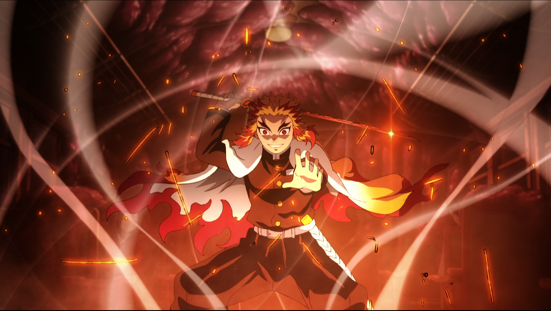 Fiery Valor: Kyojuro Rengoku HD Wallpaper from Demon Slayer