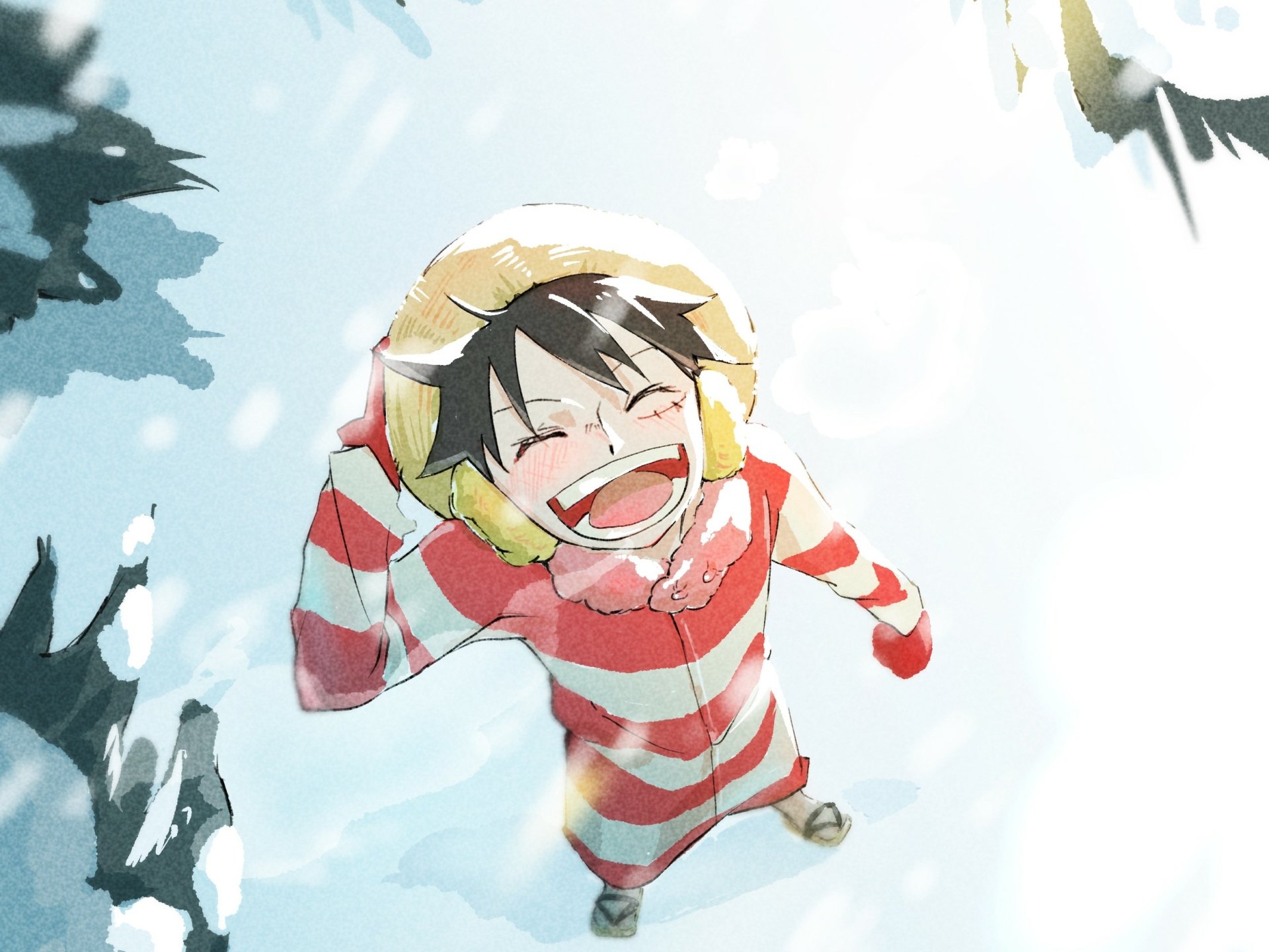 Luffy's Joyful Winter Adventure | One Piece HD Wallpaper by hon