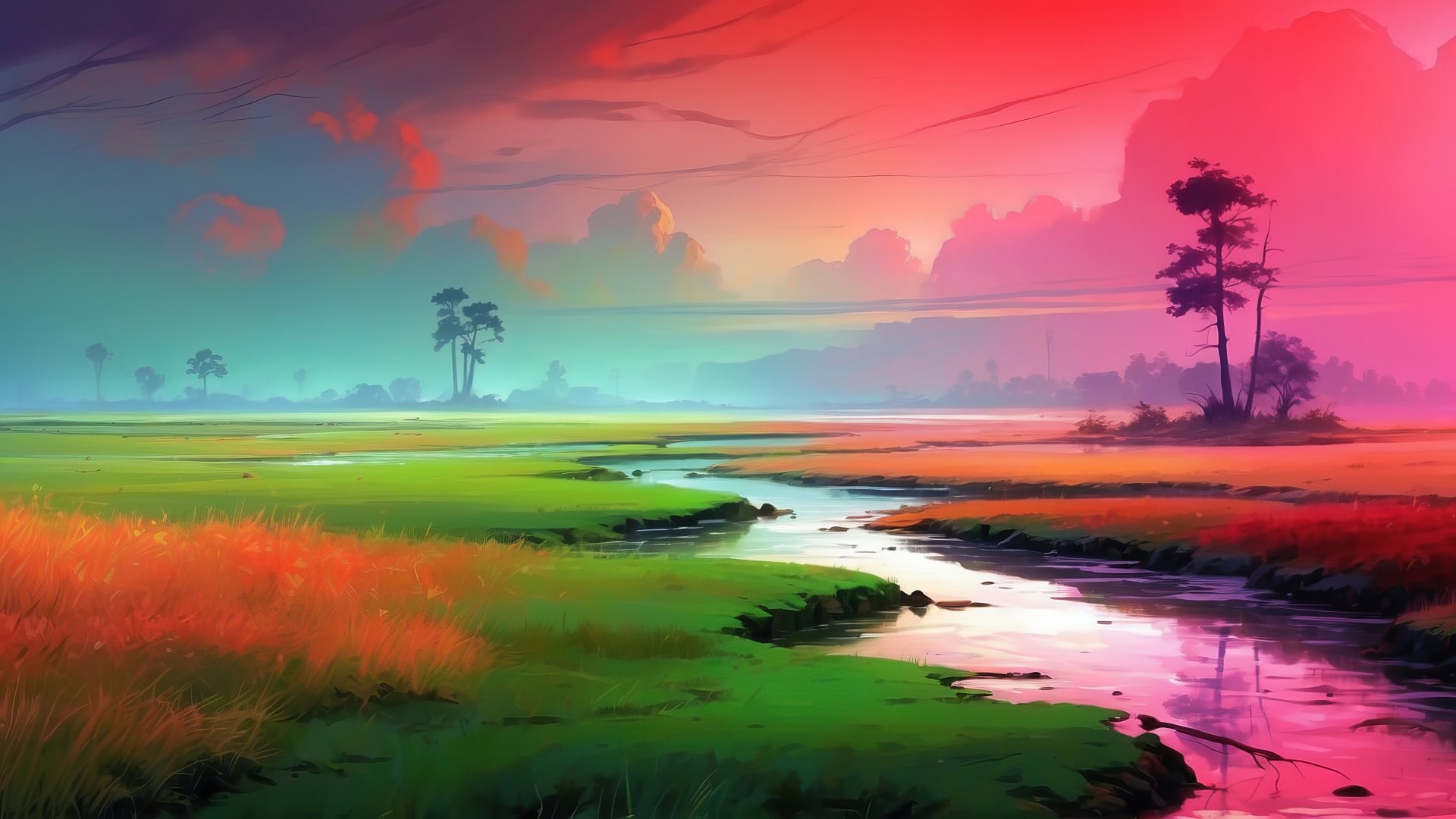 Vibrant Marsh Sunset HD Wallpaper by QuantumCurator