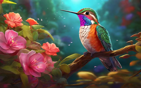 Vibrant Hummingbird in 4K Ultra HD Wallpaper by QuantumCurator