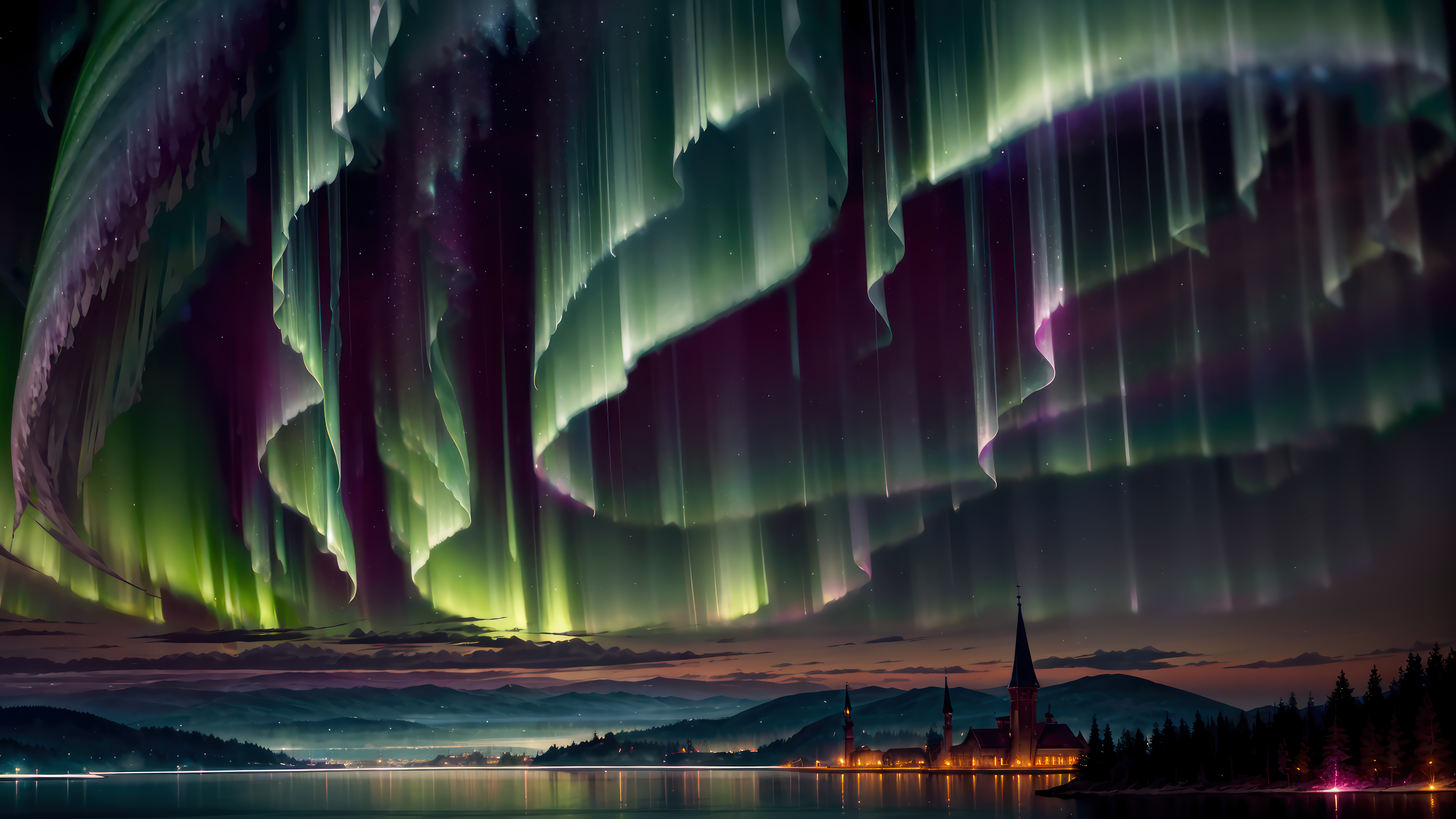 4K Ultra HD Digital Aurora: Stunning Starry Sky Landscape Art