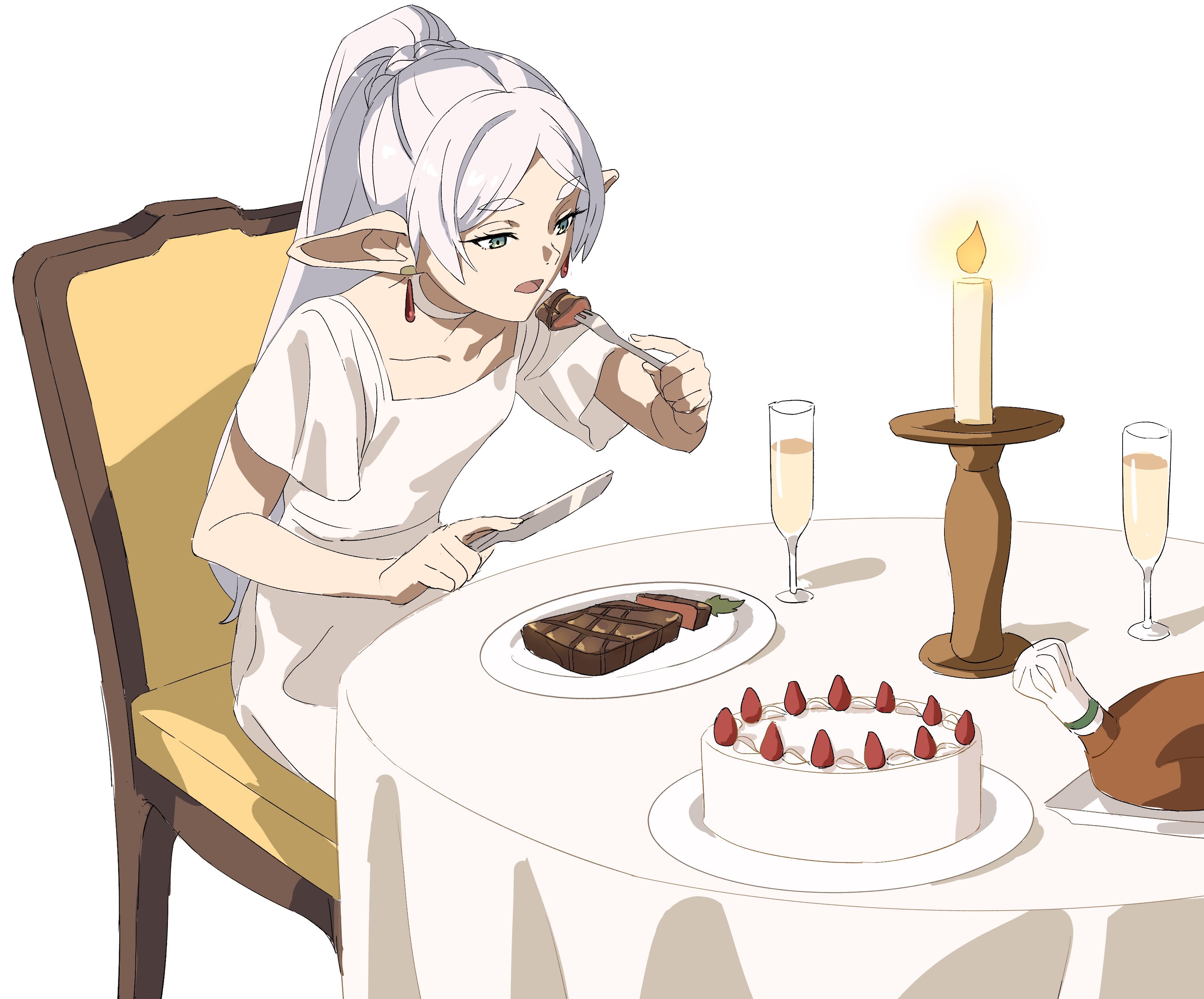 HD Anime Wallpaper: Frieren Enjoying a Sweet Feast from Beyond Journey ...