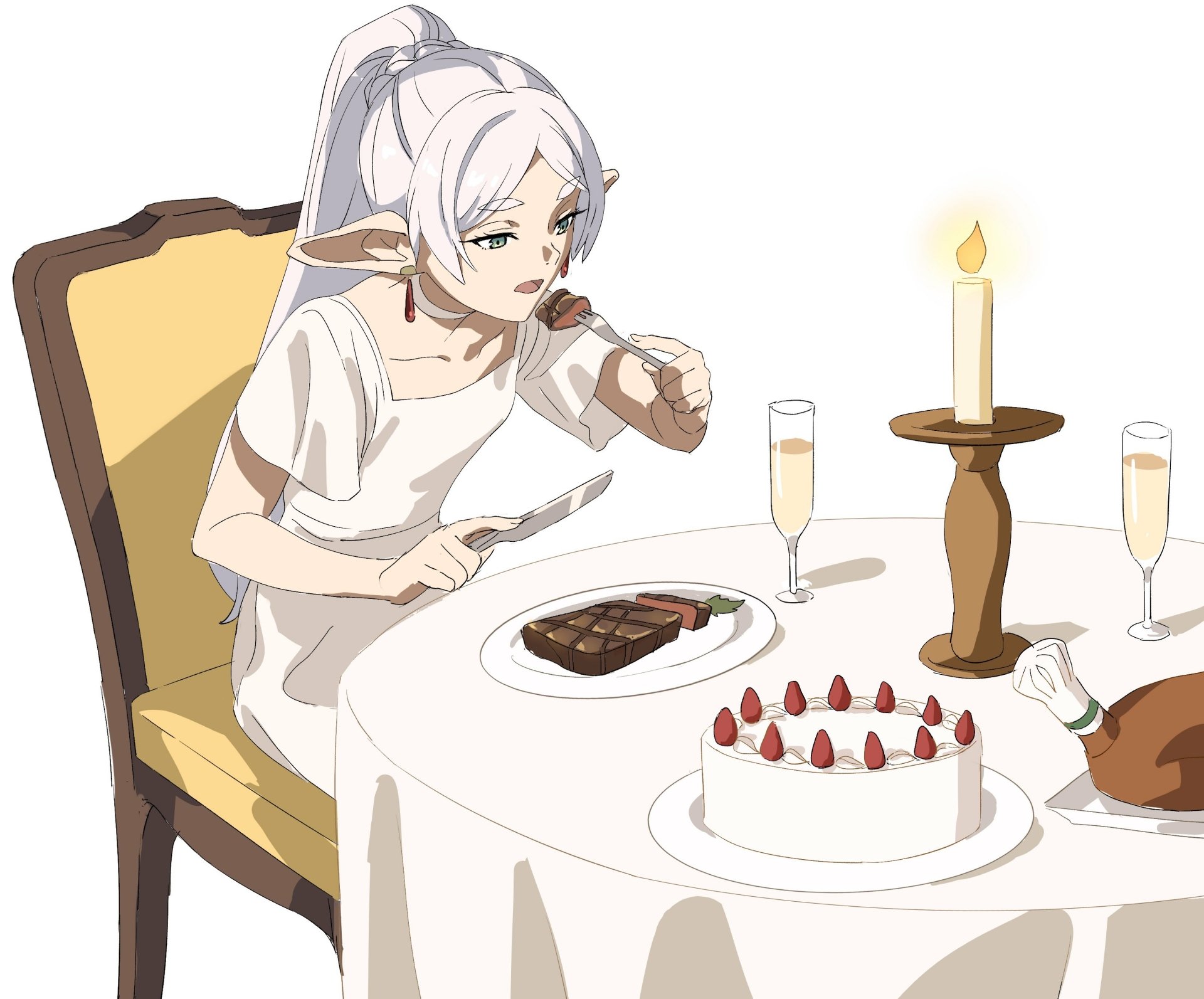 HD Anime Wallpaper: Frieren Enjoying a Sweet Feast from Beyond Journey ...