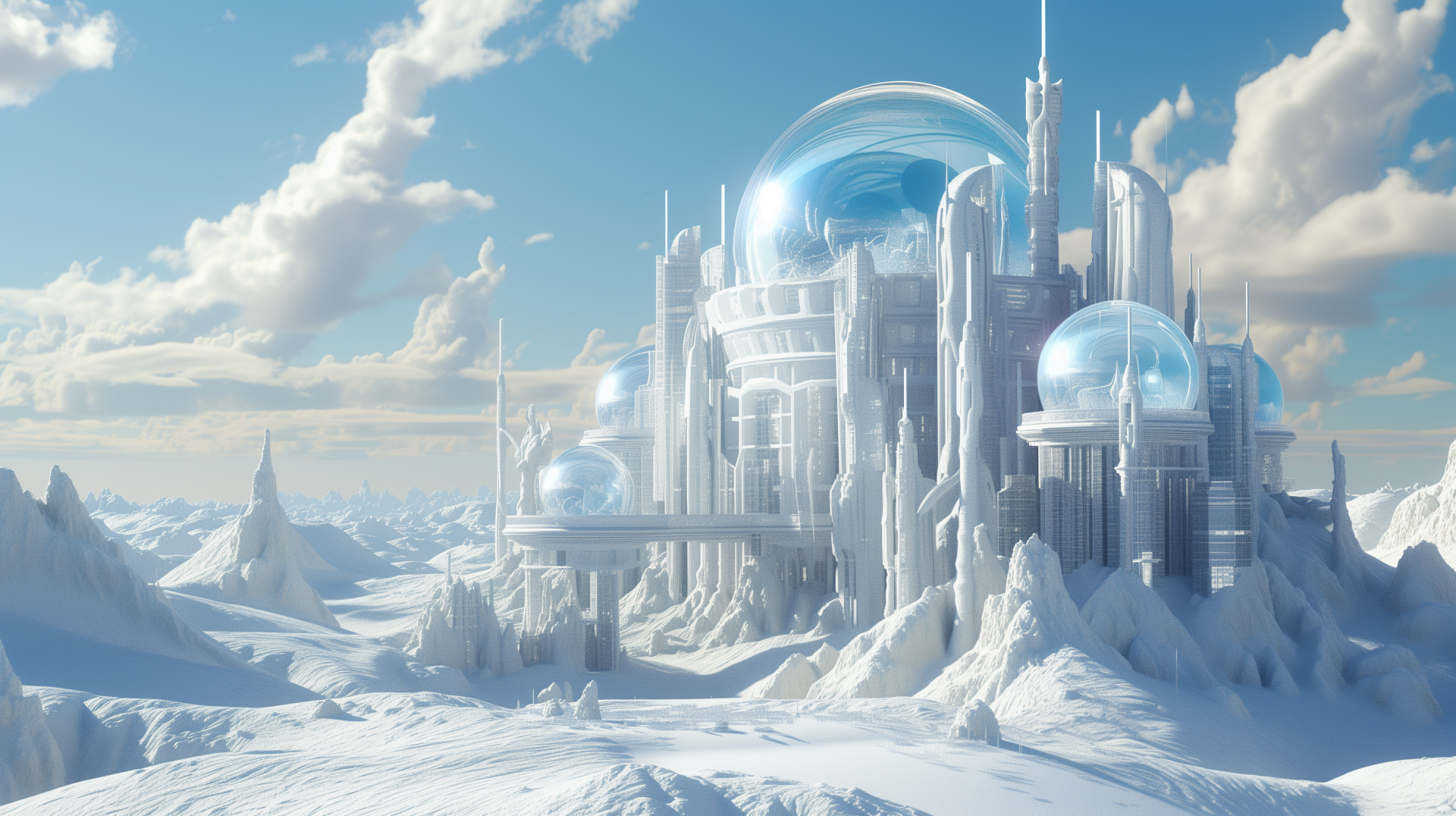Sci-Fi Snow Castle: Futuristic Fantasy Wallpaper HD by robokoboto