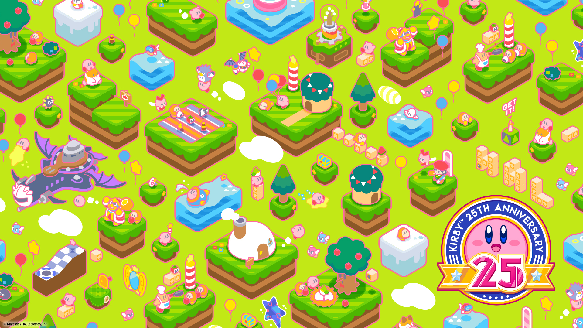 Kirby 25th Anniversary HD Wallpaper: Colorful Floating Islands Celebration