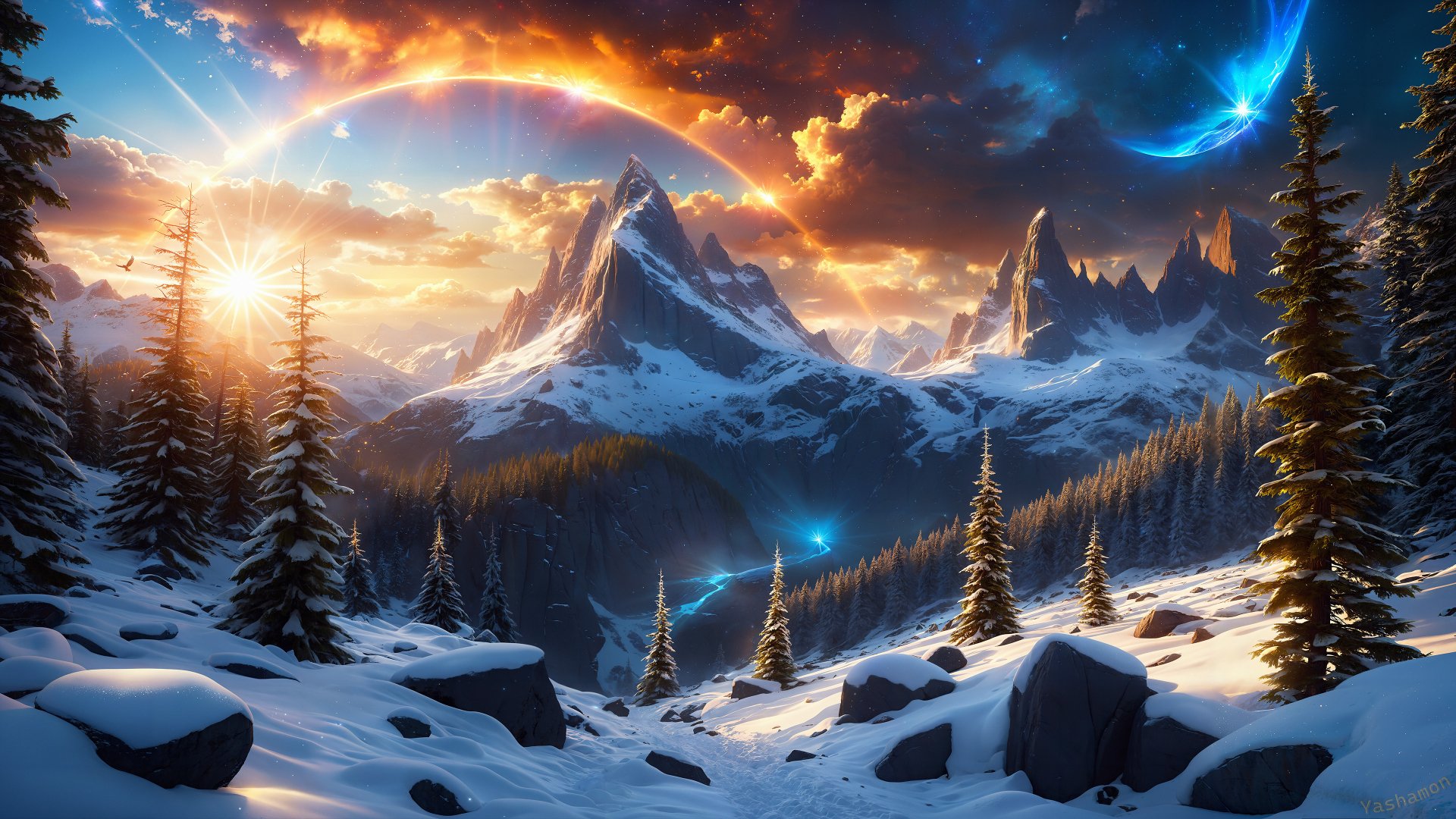 4K Ultra HD Snowy Mountain Sunset with Radiant Clouds and Stunning ...