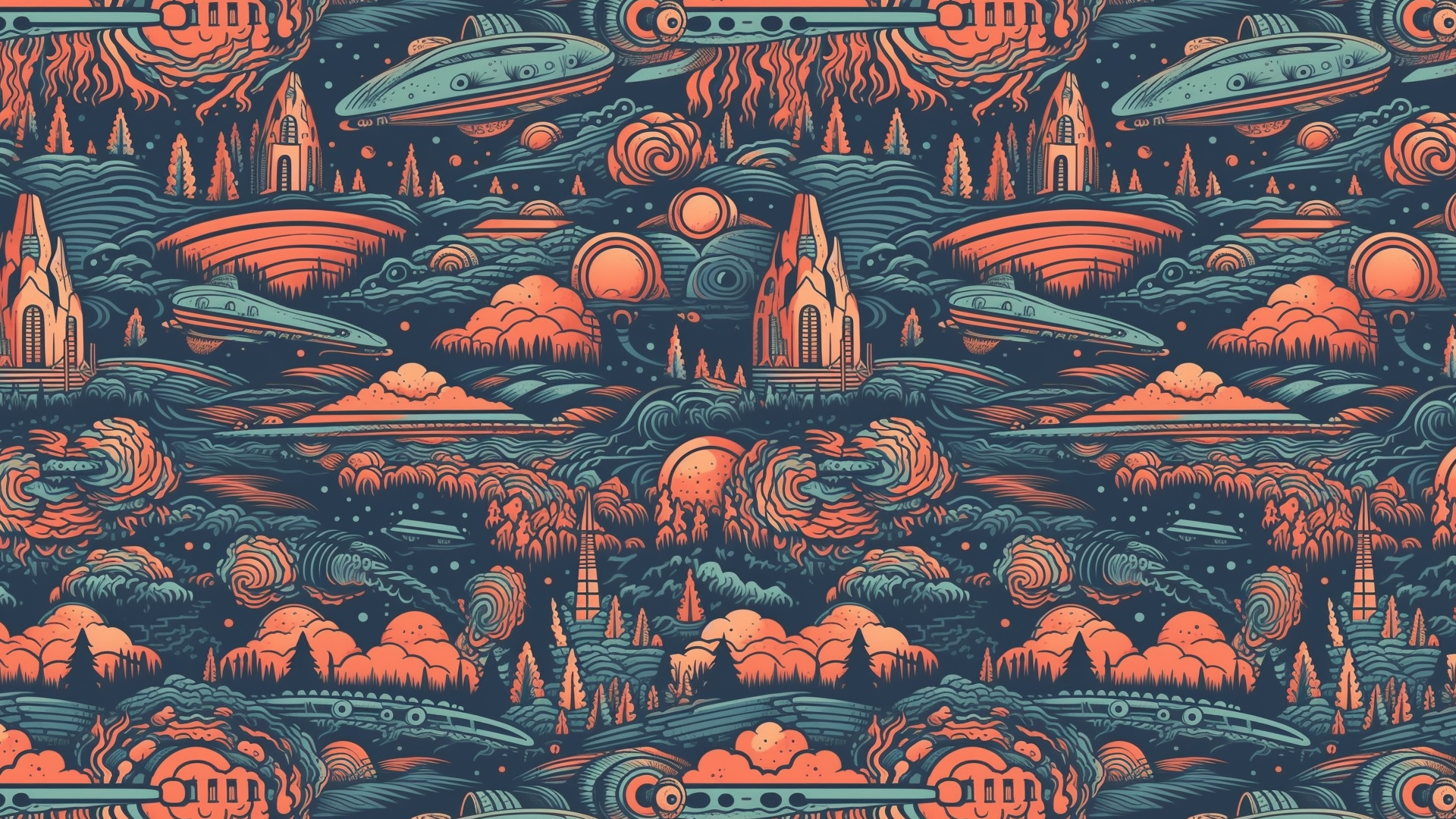 Desktop background of abstract alien spaceships by nutfalcon