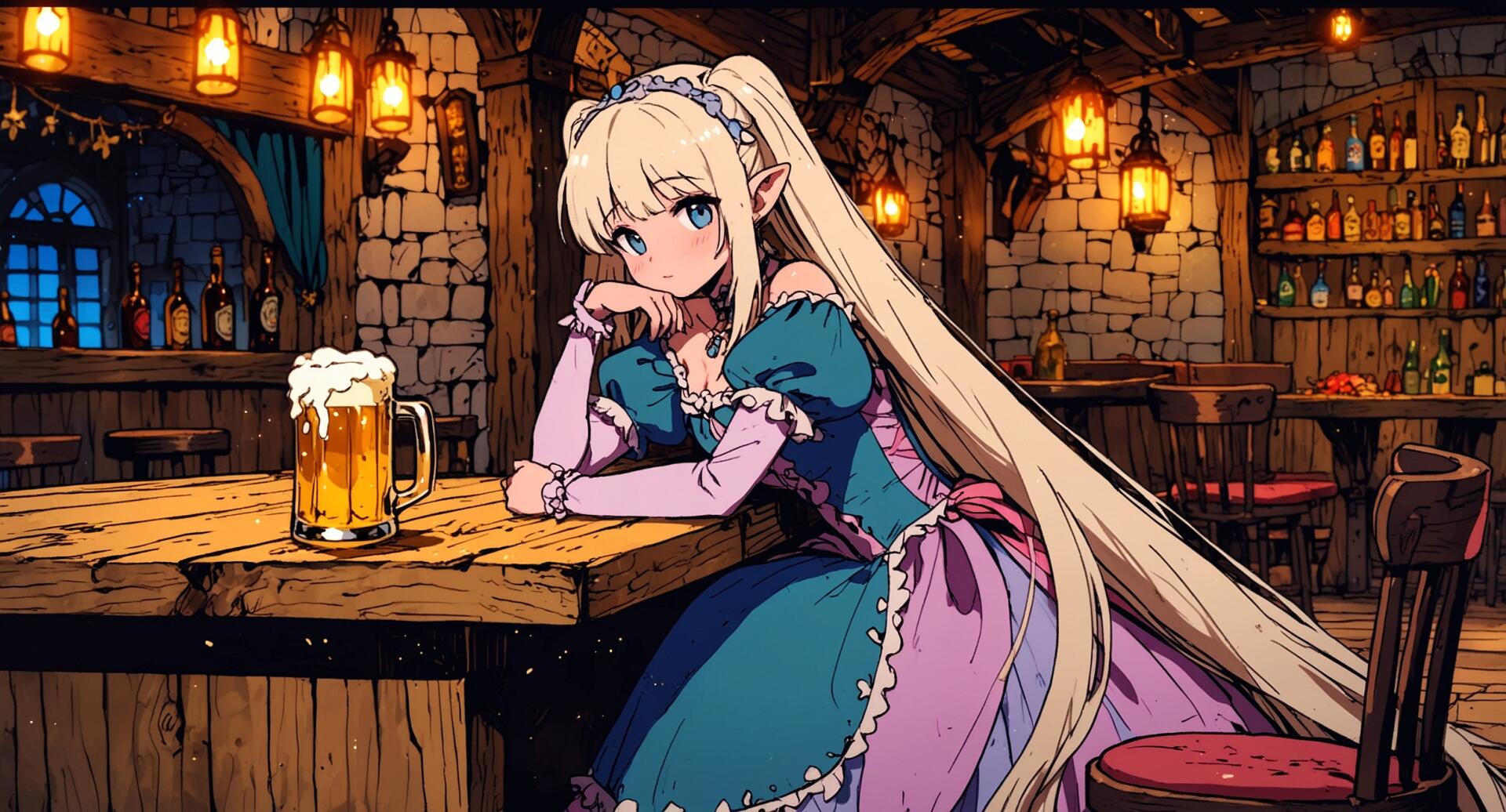 Download Bar Drink Beer Anime Girl Princess HD Wallpaper