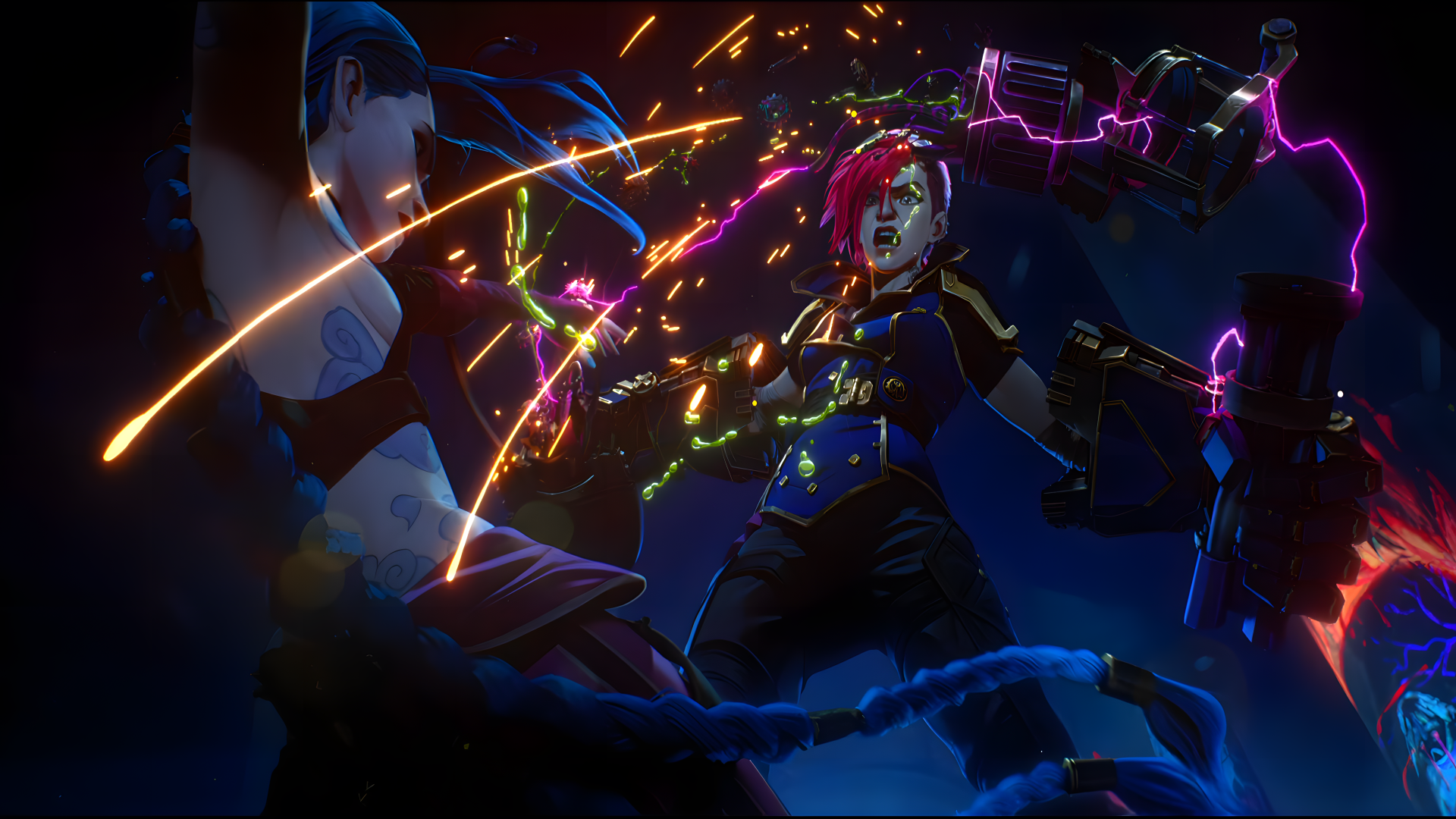 Arcane Season 2 HD Wallpaper: VI vs. Jinx Epic Showdown