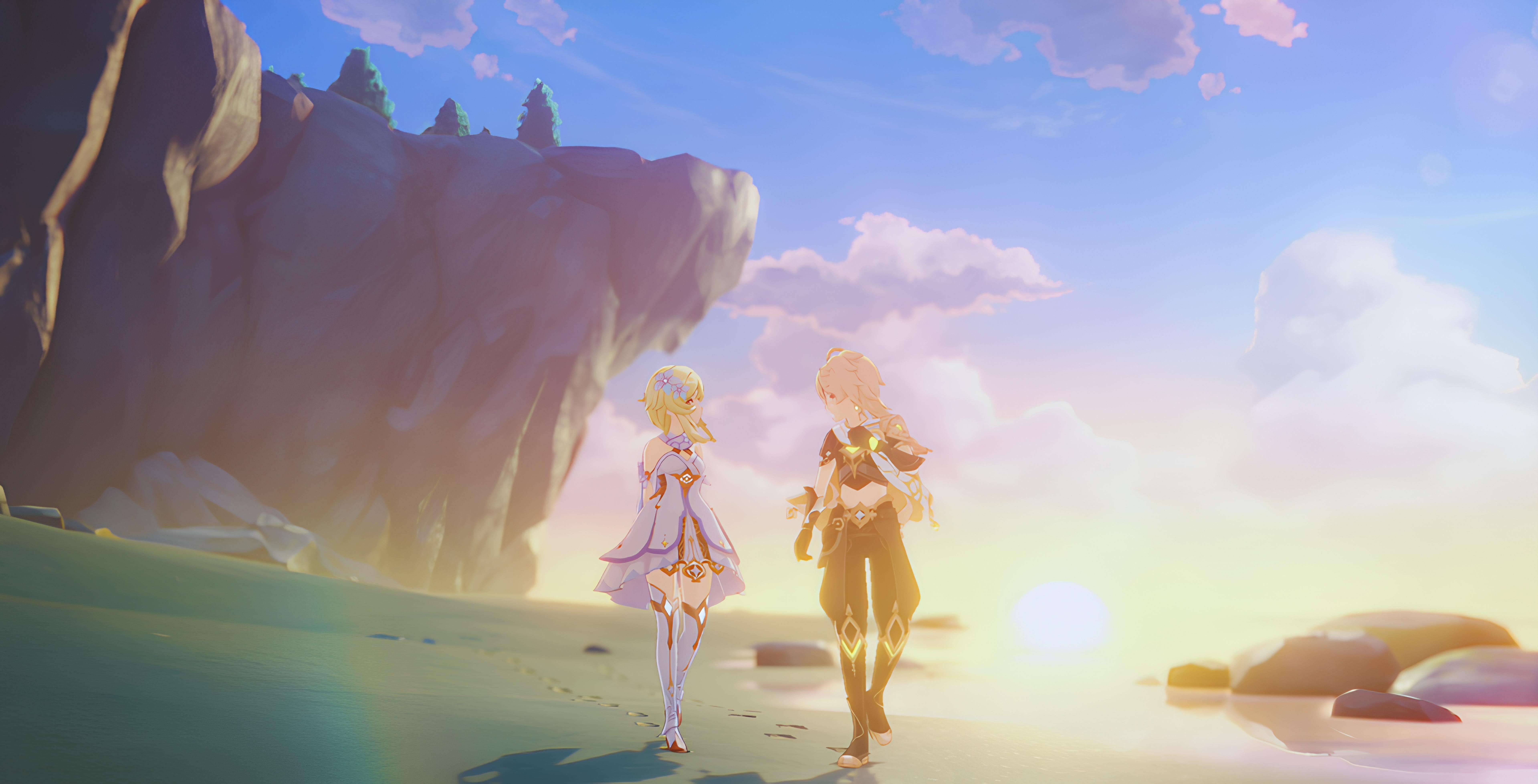 Aether and Lumine Genshin Impact by khione