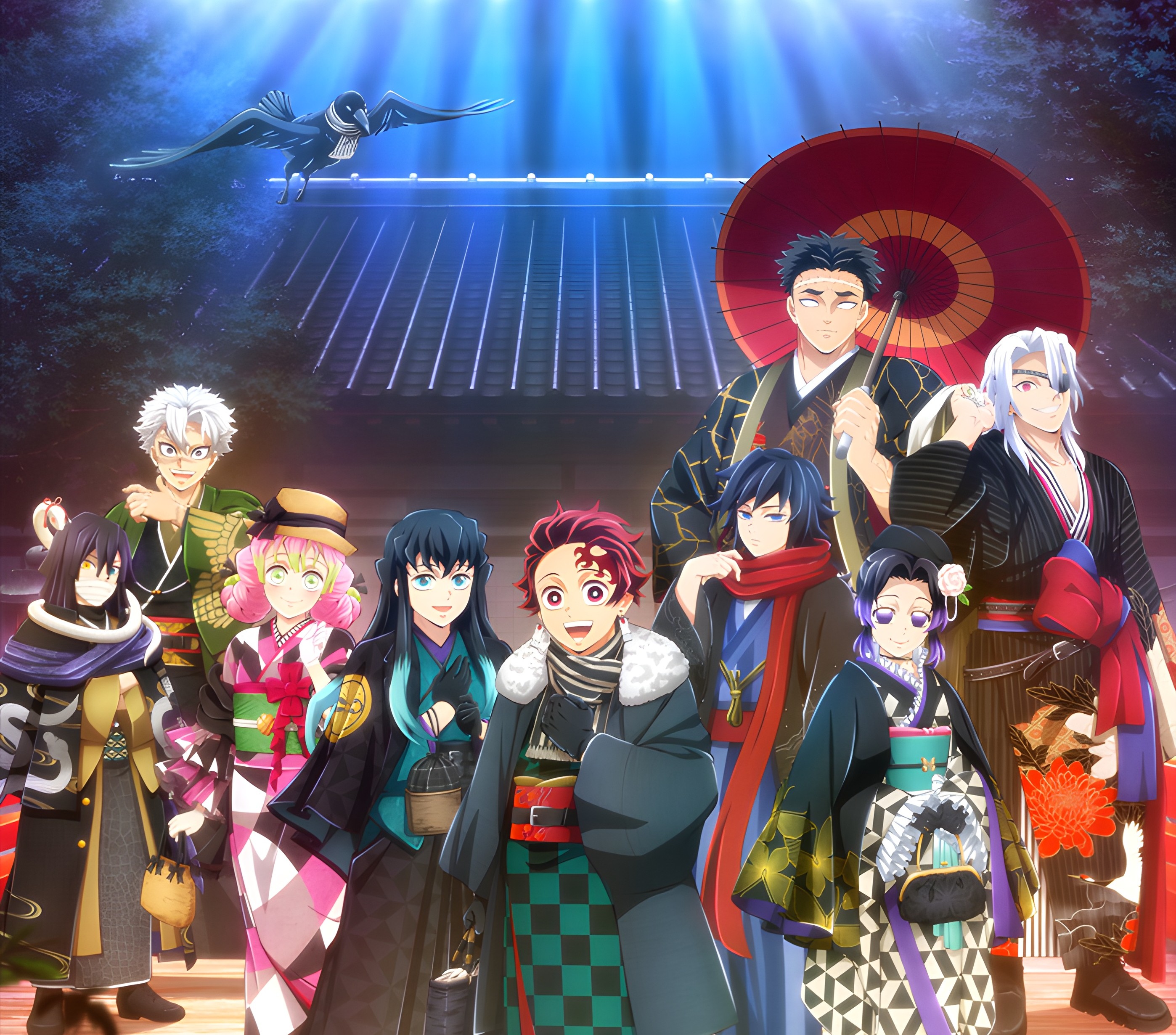 Demon Slayer HD Wallpaper: Vibrant Kimetsu no Yaiba Anime Crew Portrait