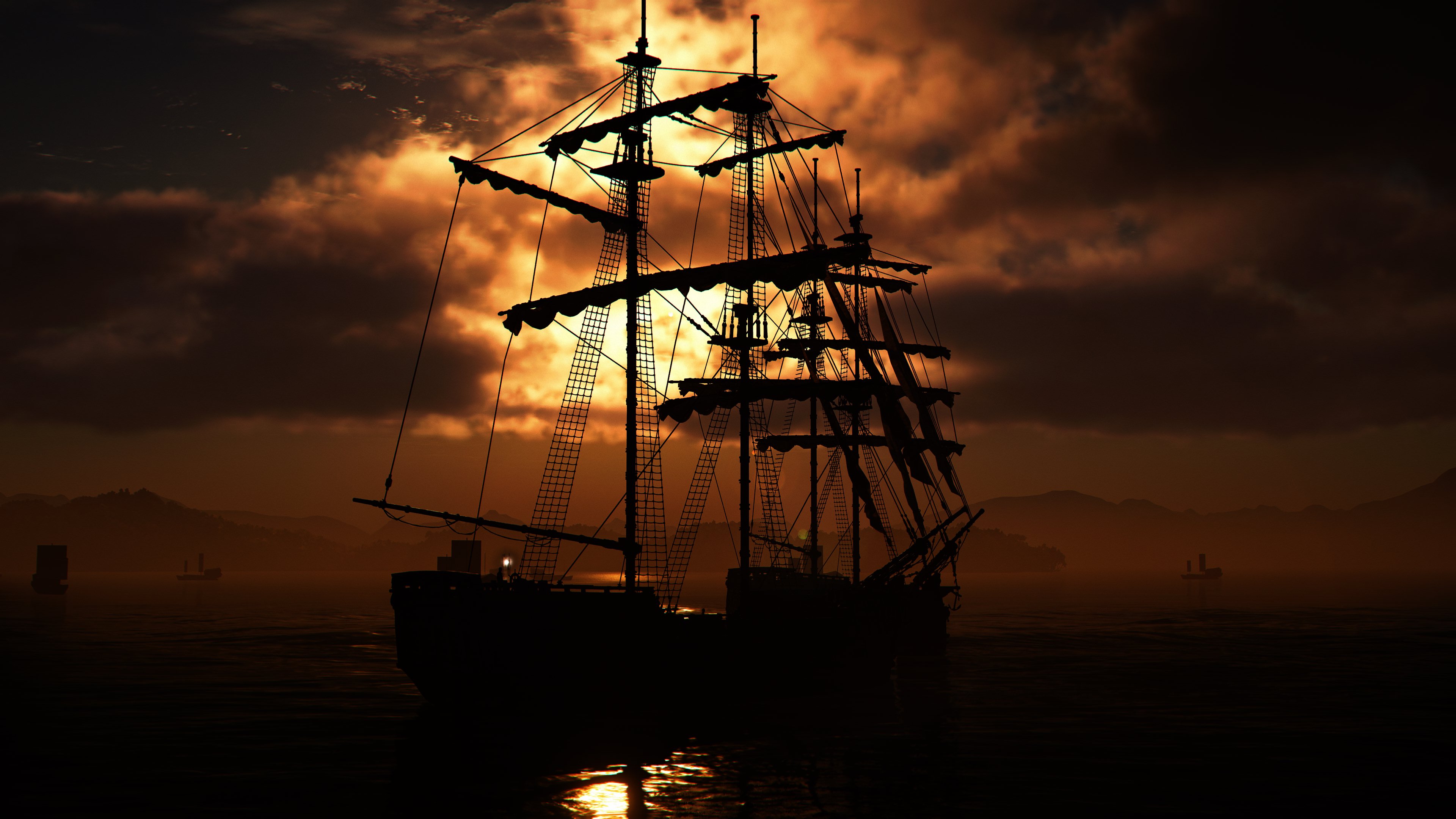 Assassin's Creed Shadows 4K Ultra HD Wallpaper – Shadowed Pirate Ship Vista