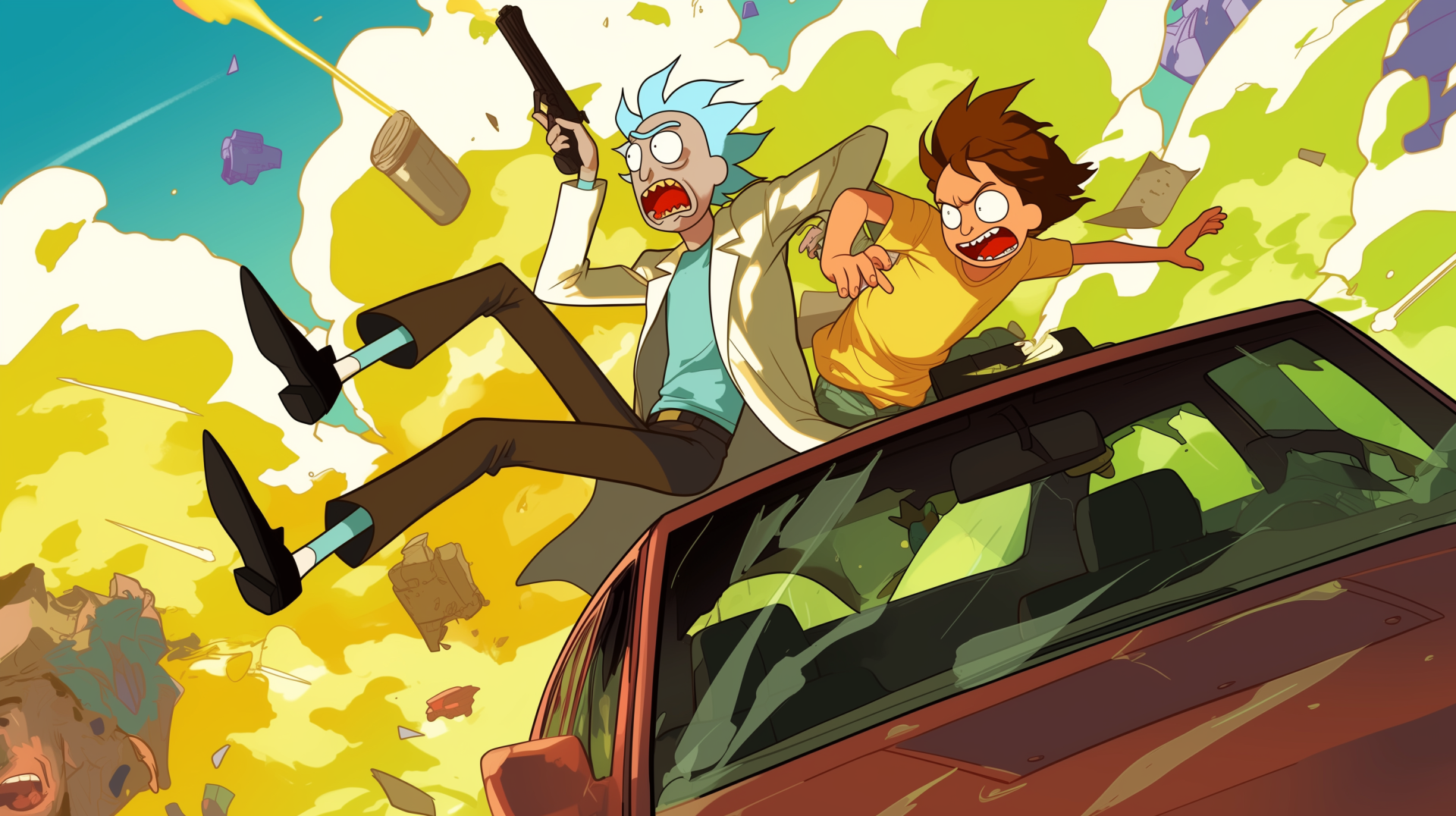 Explosive Adventures: Rick and Morty HD Wallpaper by patrika