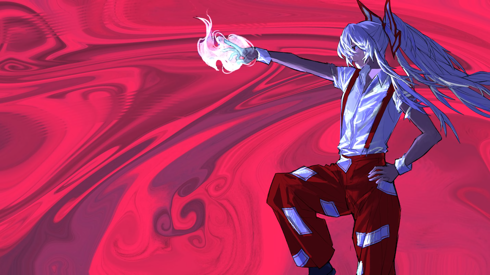 HD Wallpaper of Fujiwara no Mokou from Touhou in Dynamic Anime Style by ...