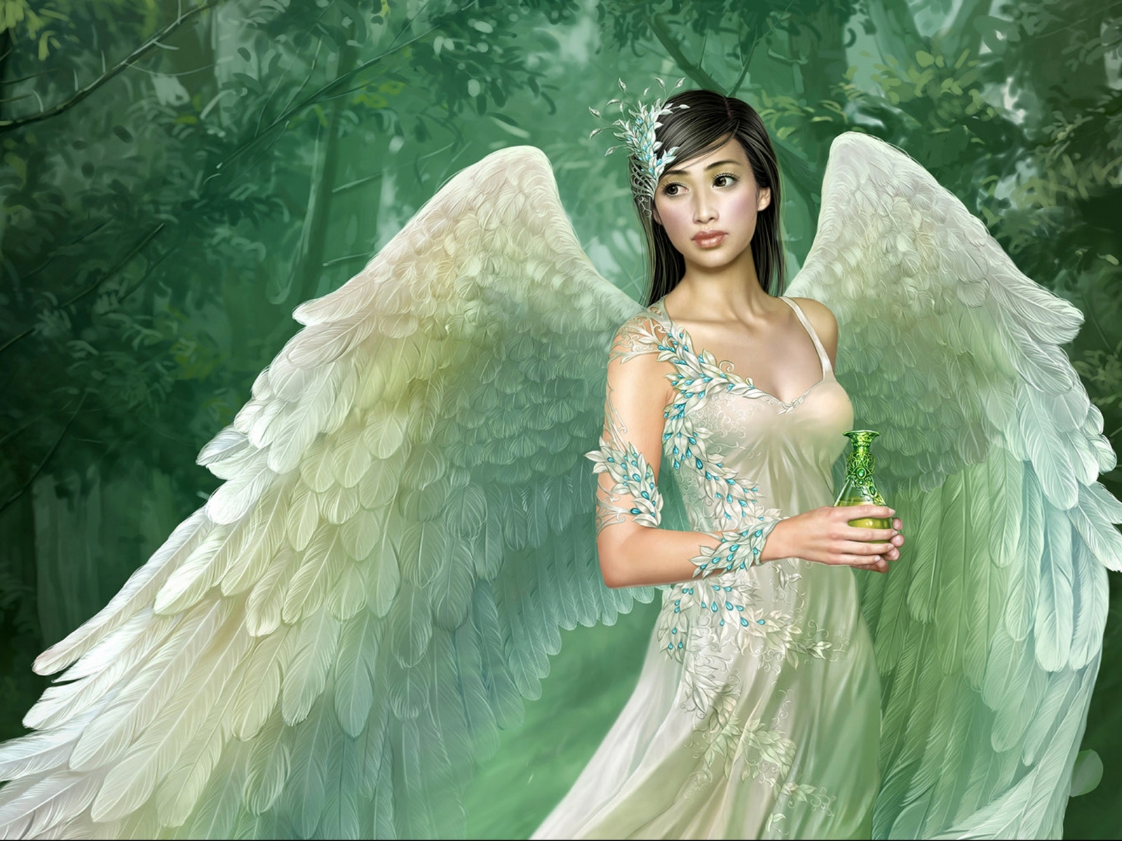 Enchanted Angelic Grace - HD Fantasy Wallpaper by Yuehui Tang