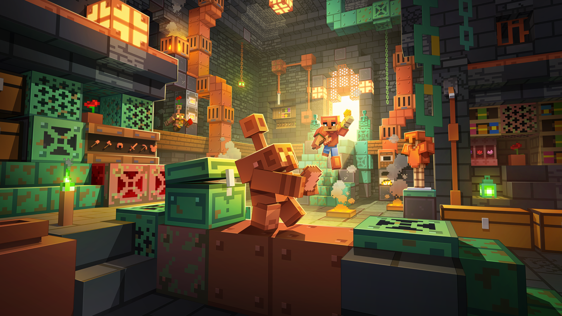 Minecraft 2K Quad HD Wallpaper — Golem's Treasure Workshop