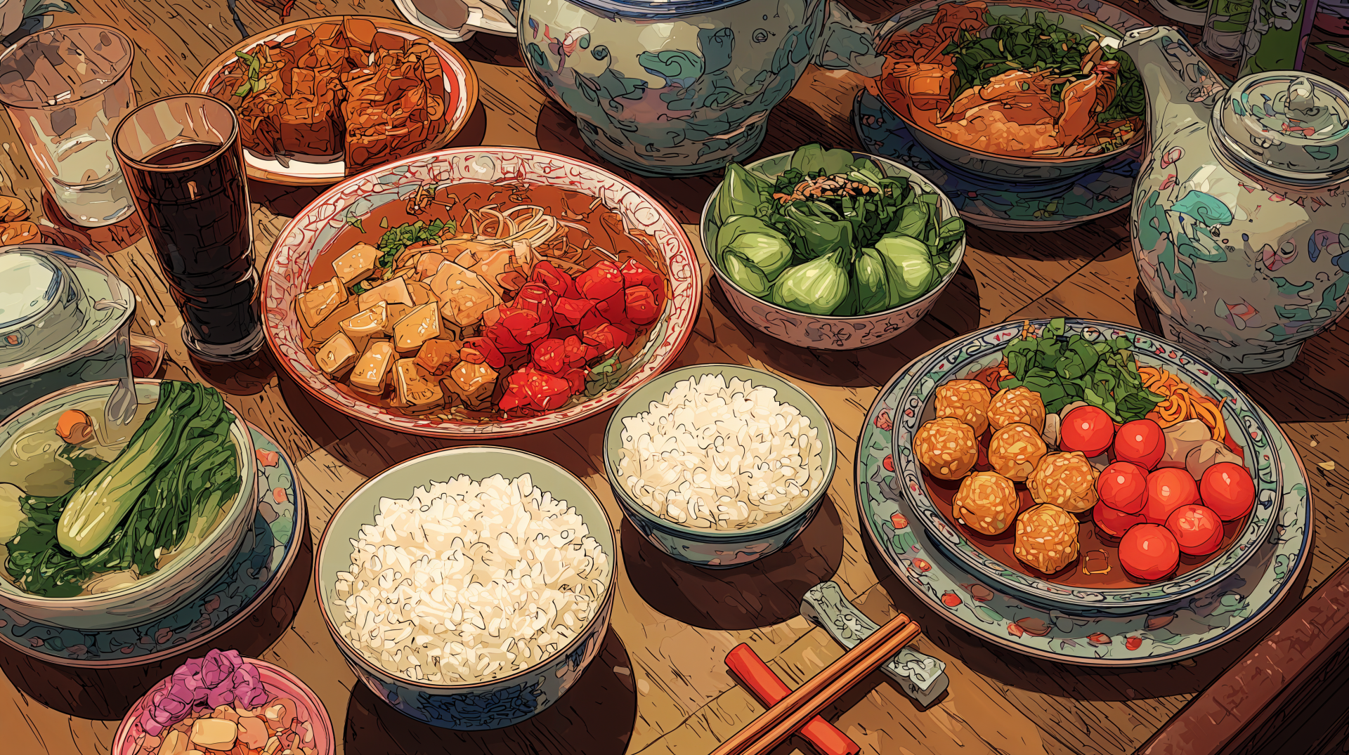 4K Ultra HD: Chinese Home-Style Feast Wallpaper by robokoboto