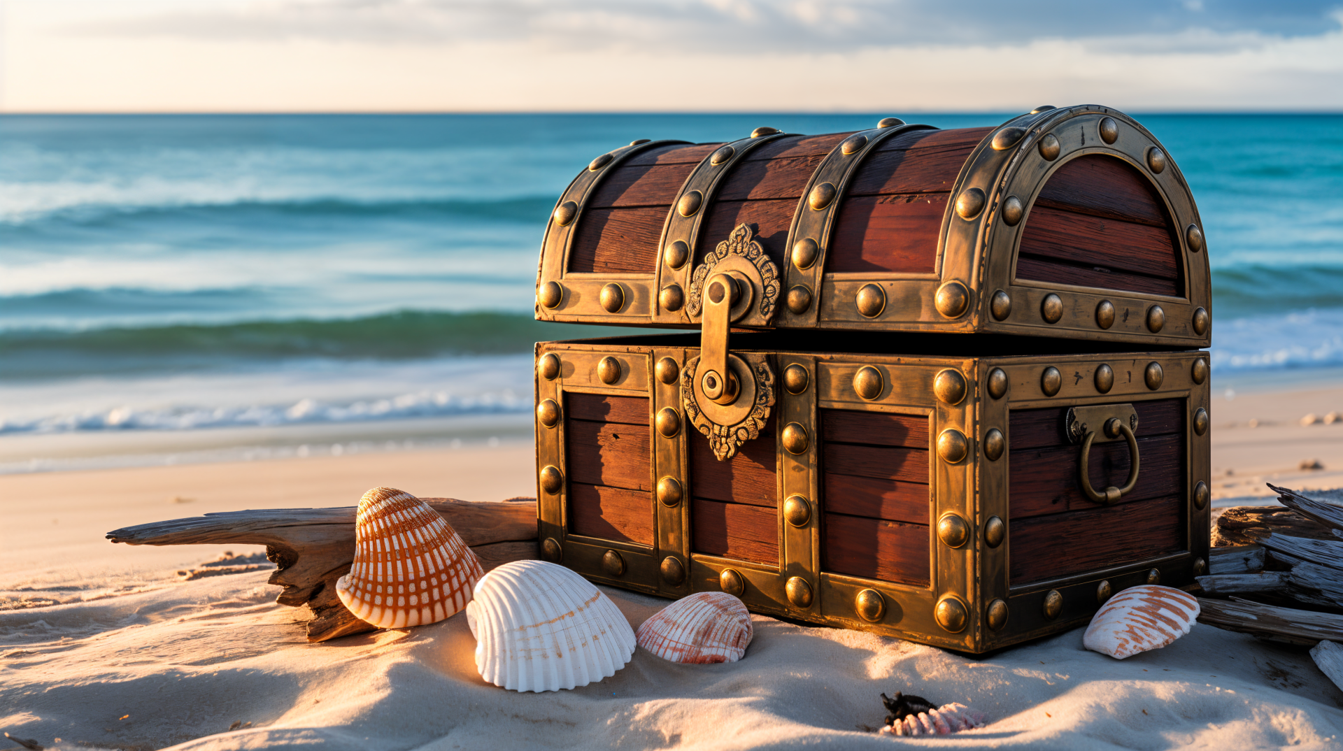 Sunlit Beach Treasure Chest — 4K Ultra HD Wallpaper by QuantumCurator