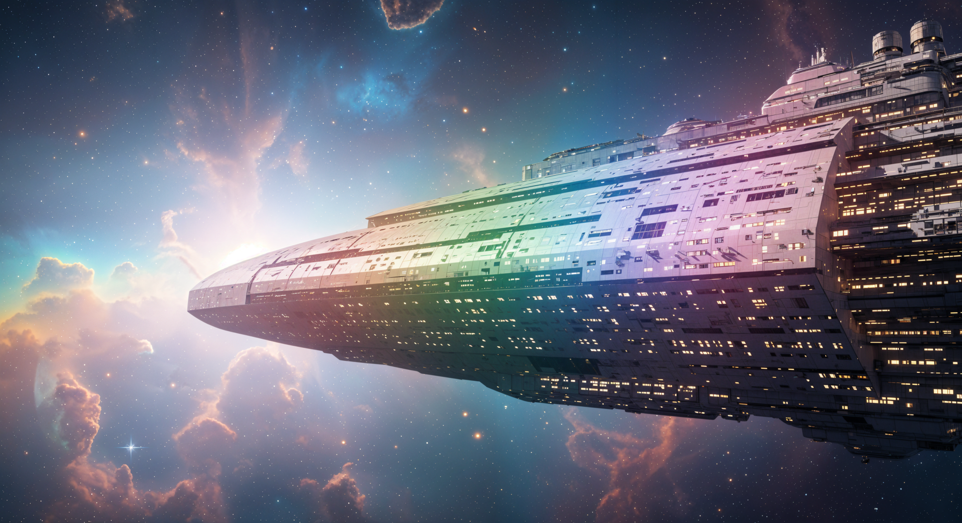 4K Ultra HD Wallpaper — Galactic Starship Over Nebula by QuantumCurator ...