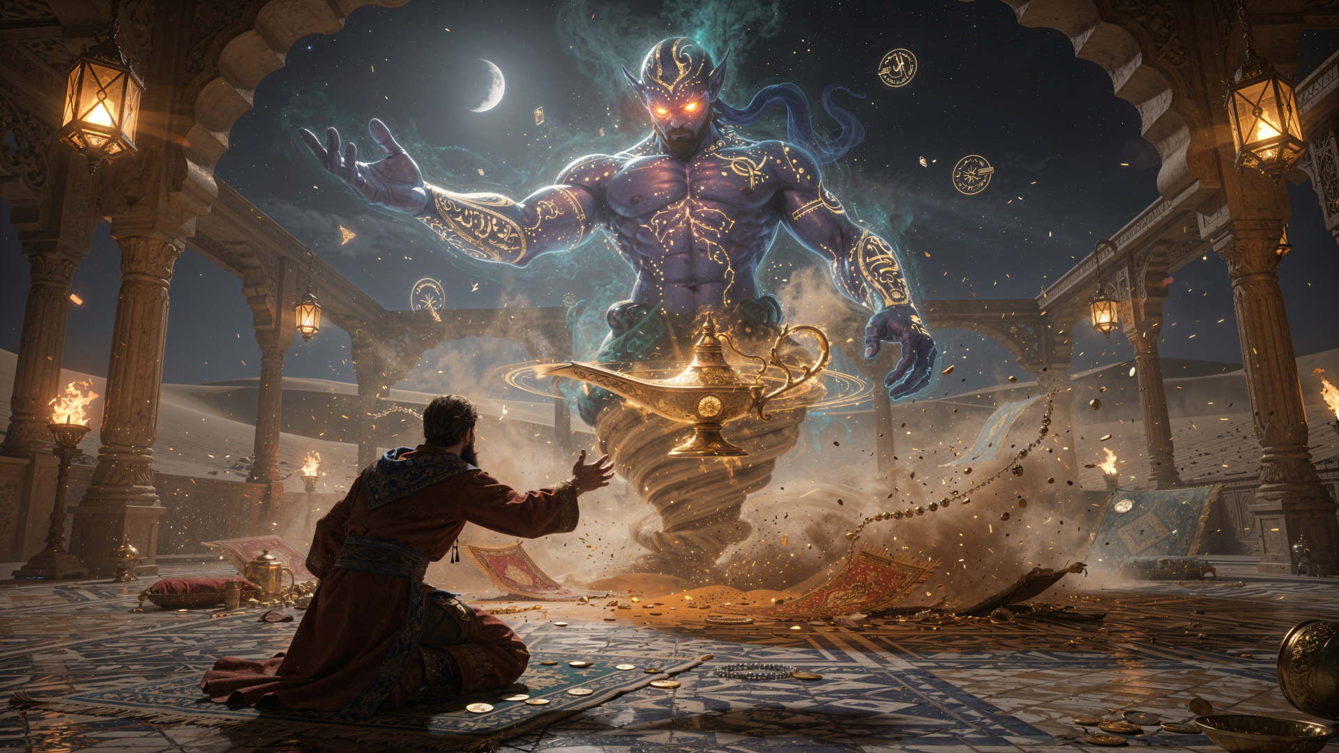 Lampbound Djinn — 4K Ultra HD Wallpaper by QuantumCurator