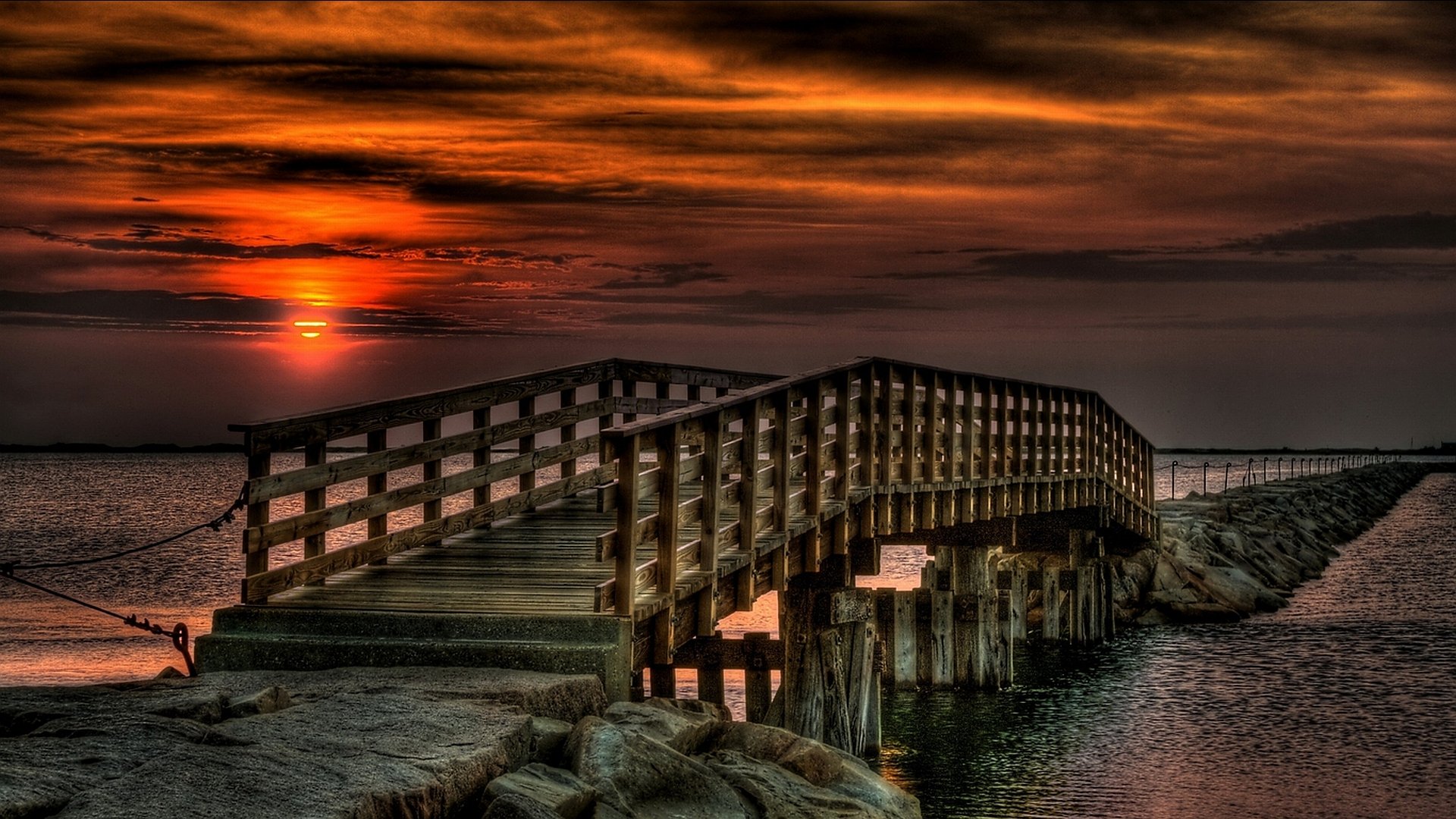 Download Bridge HDR Nature Sunset HD Wallpaper