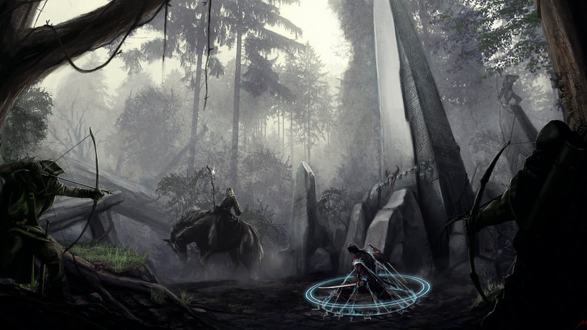 Epic Fantasy Warrior HD Wallpaper: Mystical Battle in Enchanted Forest