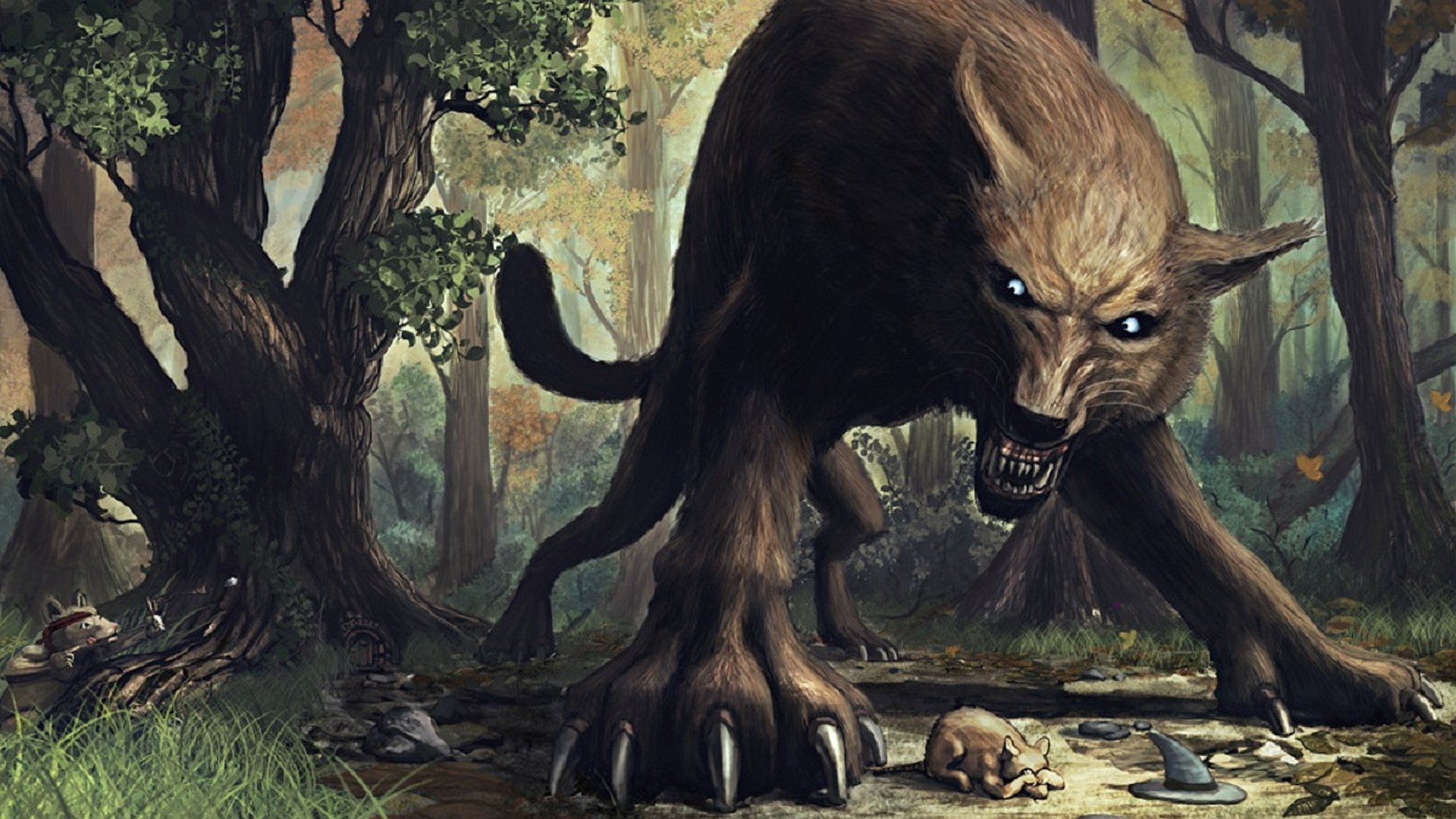 Fantasy Giant Wolf Monster Dark Werewolf Encounter HD Wallpaper