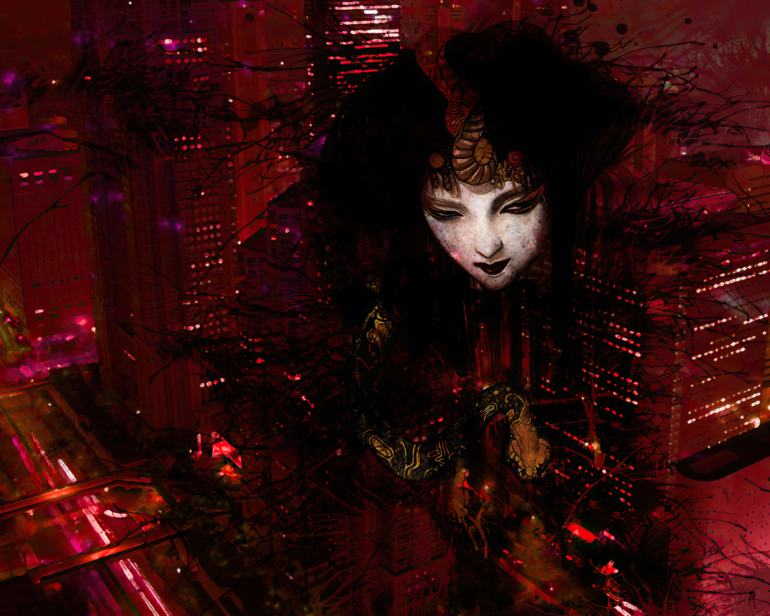 Dark Enigma: The Woman of the Midnight City HD Wallpaper by Yoshitaka Amano