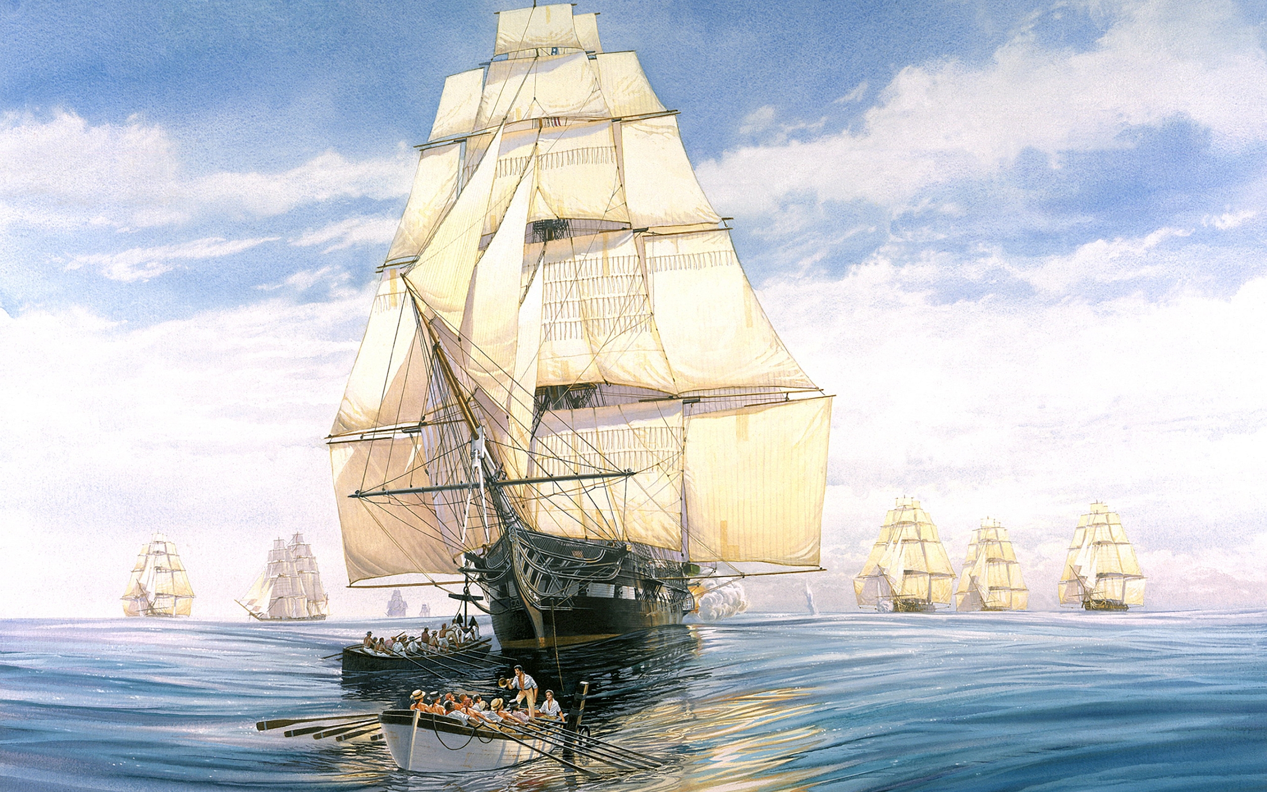 Majestic Sailing Ships: HD Vehicle Wallpaper on Calm Seas