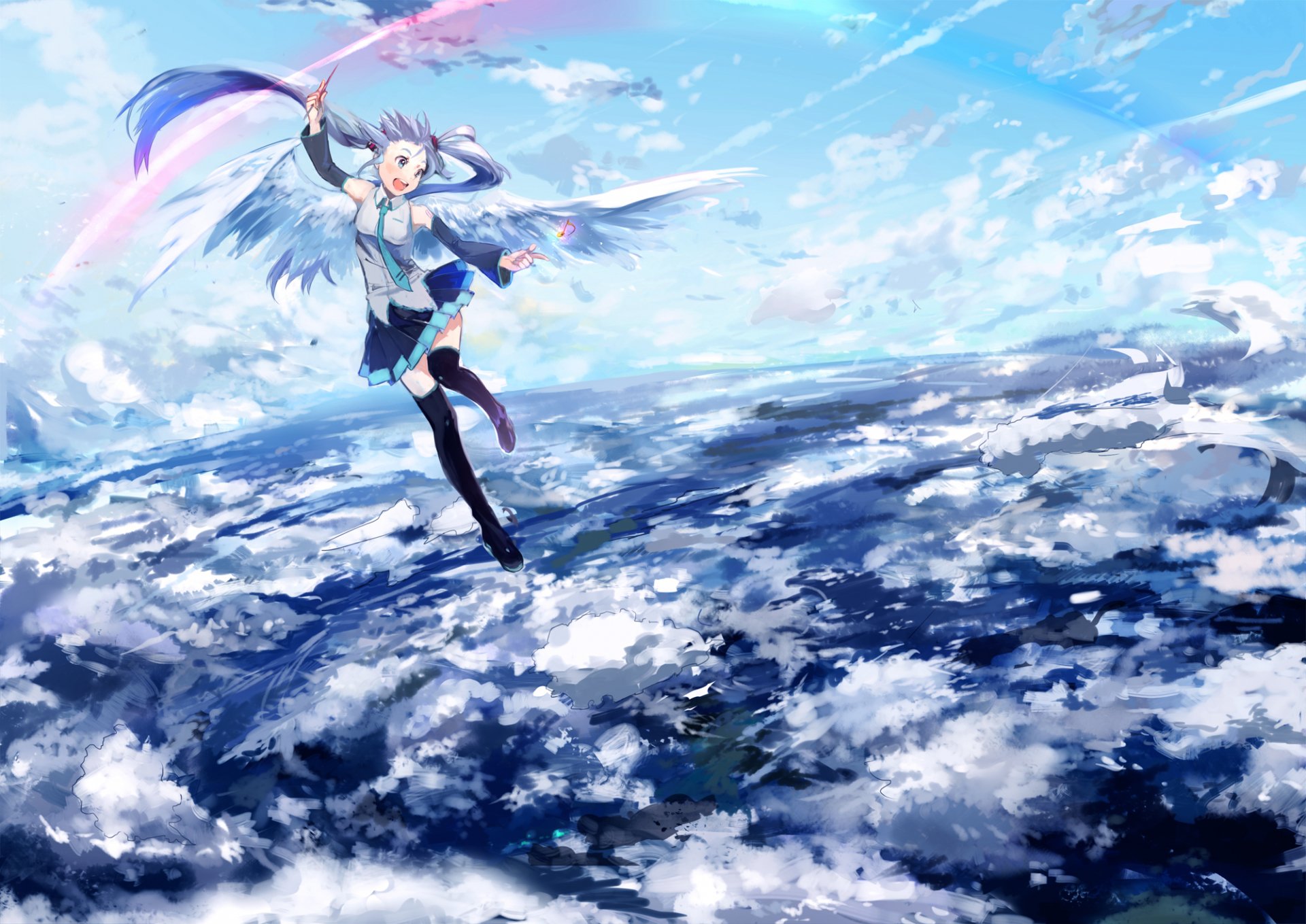Download Cloud Wings Sky Dress Blue Eyes Blue Hair Hatsune Miku Anime ...