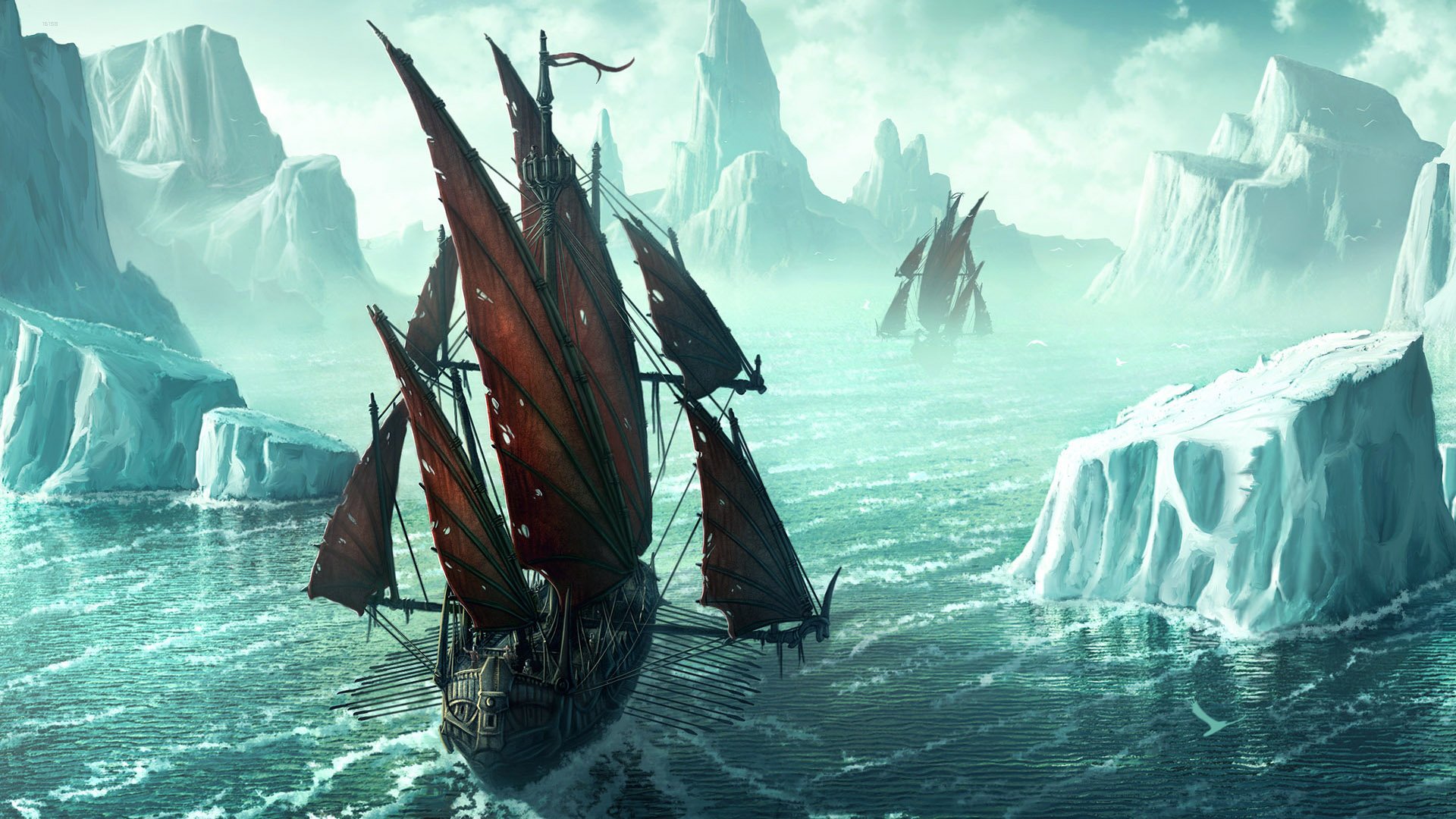 Epic Fantasy Voyage: HD Ship Sailing Through Icy Realms