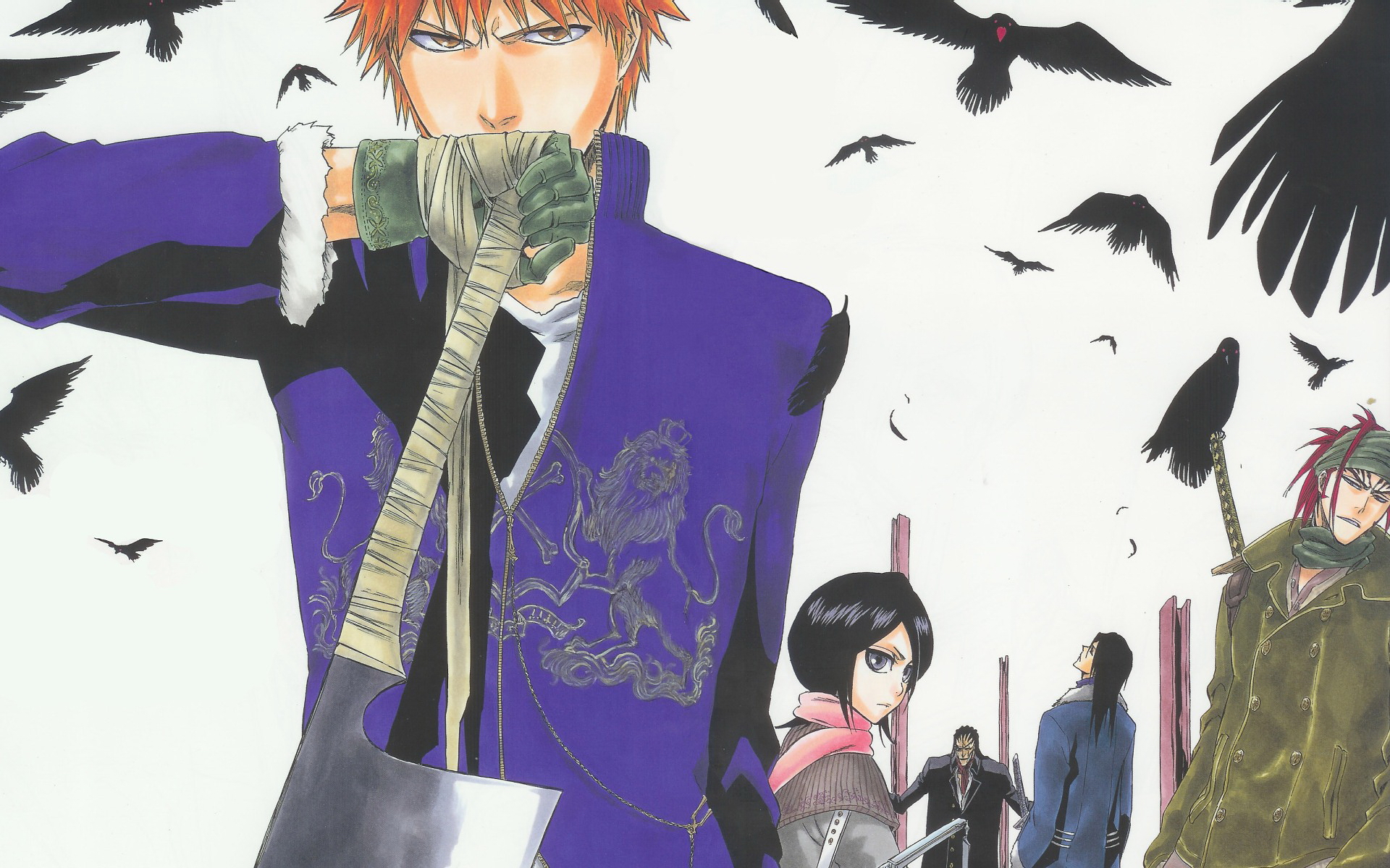 Bleach HD Wallpaper: Kenpachi, Byakuya, Rukia, Renji, and Ichigo Unite