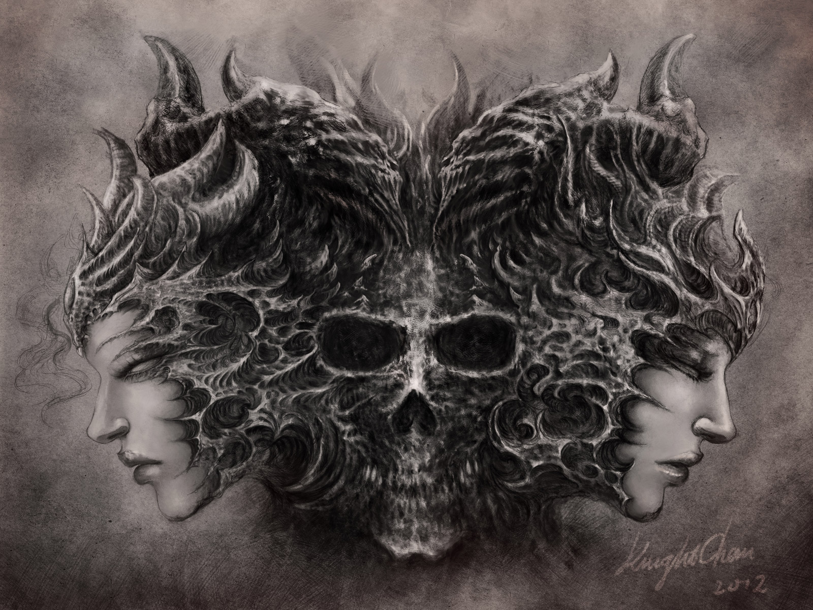 Dark Duality: The Haunting Skull HD Wallpaper