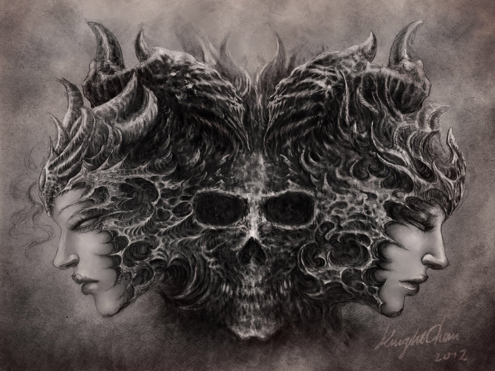 Dark Duality: The Haunting Skull HD Wallpaper