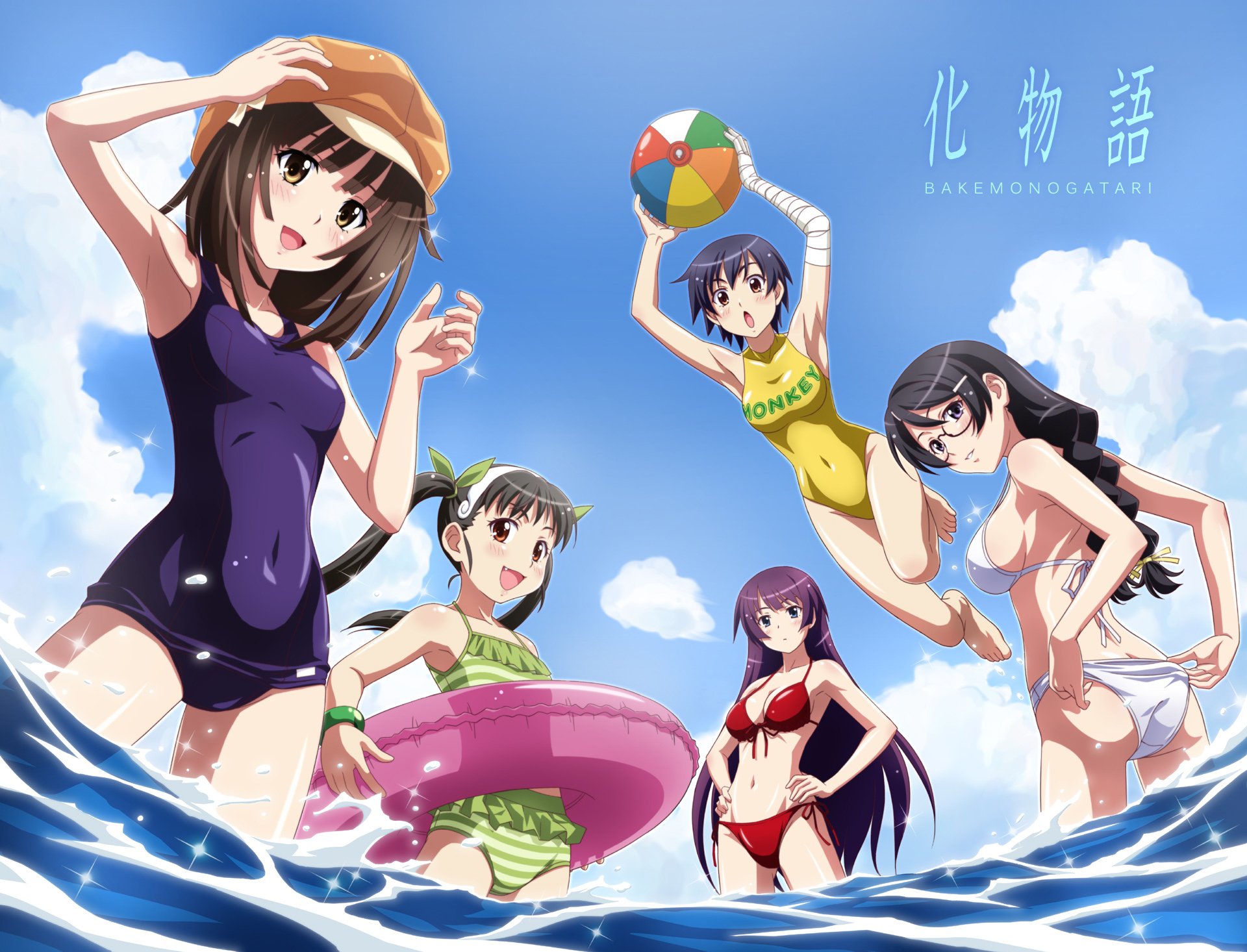 Monogatari Girls Unite: Vivid Summer Splash HD Wallpaper