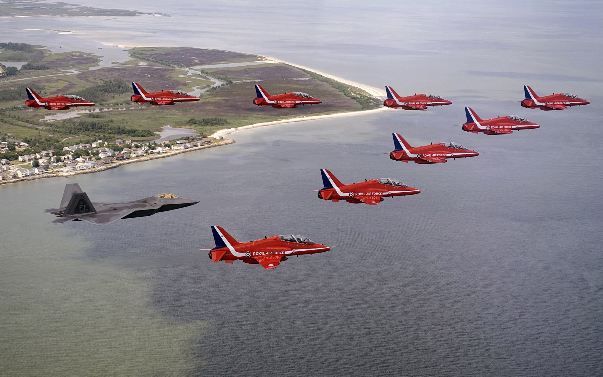 F-22 Raptor and Red Arrows Soar Together in Stunning Military Air Show ...