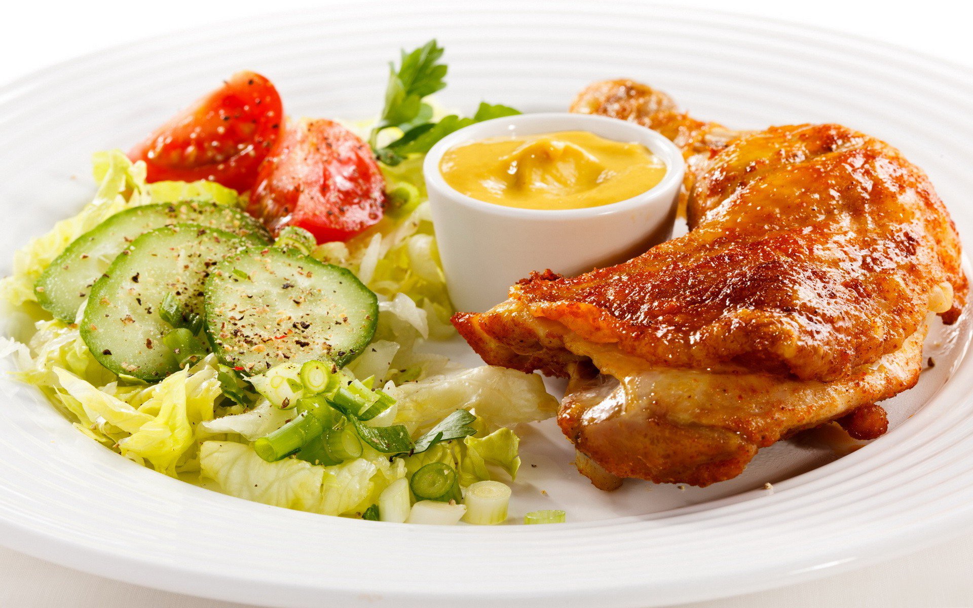 Delicious HD Meal: Crispy Chicken with Fresh Salad and Dip | 1920x1200 ...