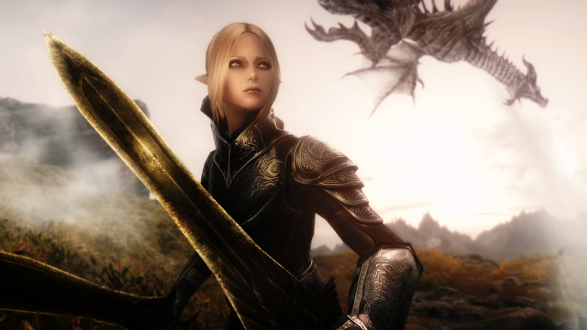 Skyrim HD Wallpaper: Epic Dragon Slayer in The Elder Scrolls V