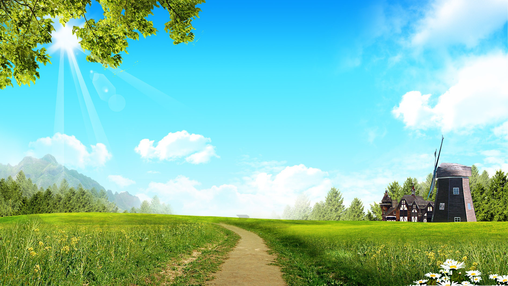 Summer Path Through a Fantasy Grassland – HD Landscape Wallpaper