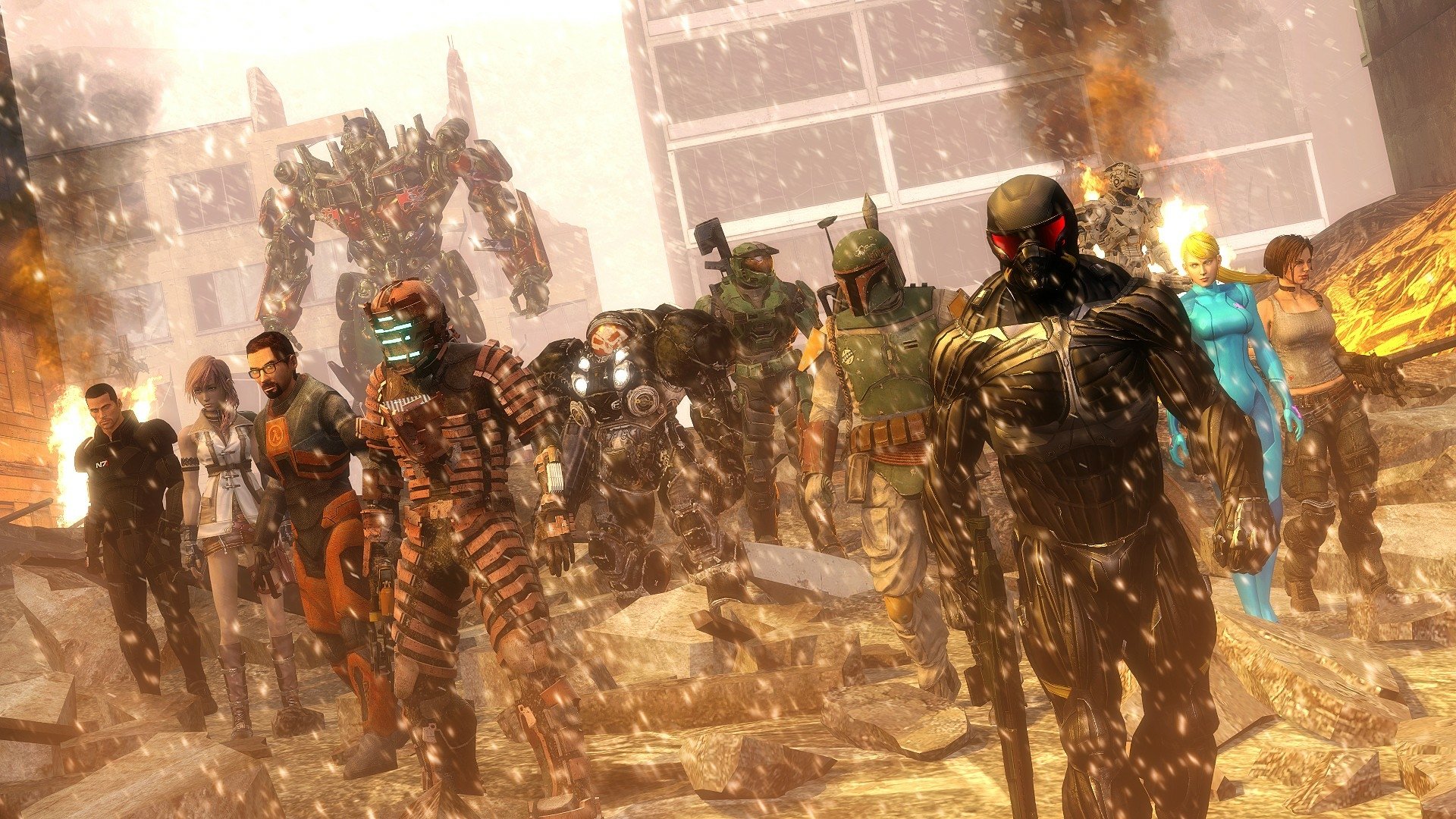 Epic Video Game Crossover: Claire Farron & Iconic Heroes HD Wallpaper