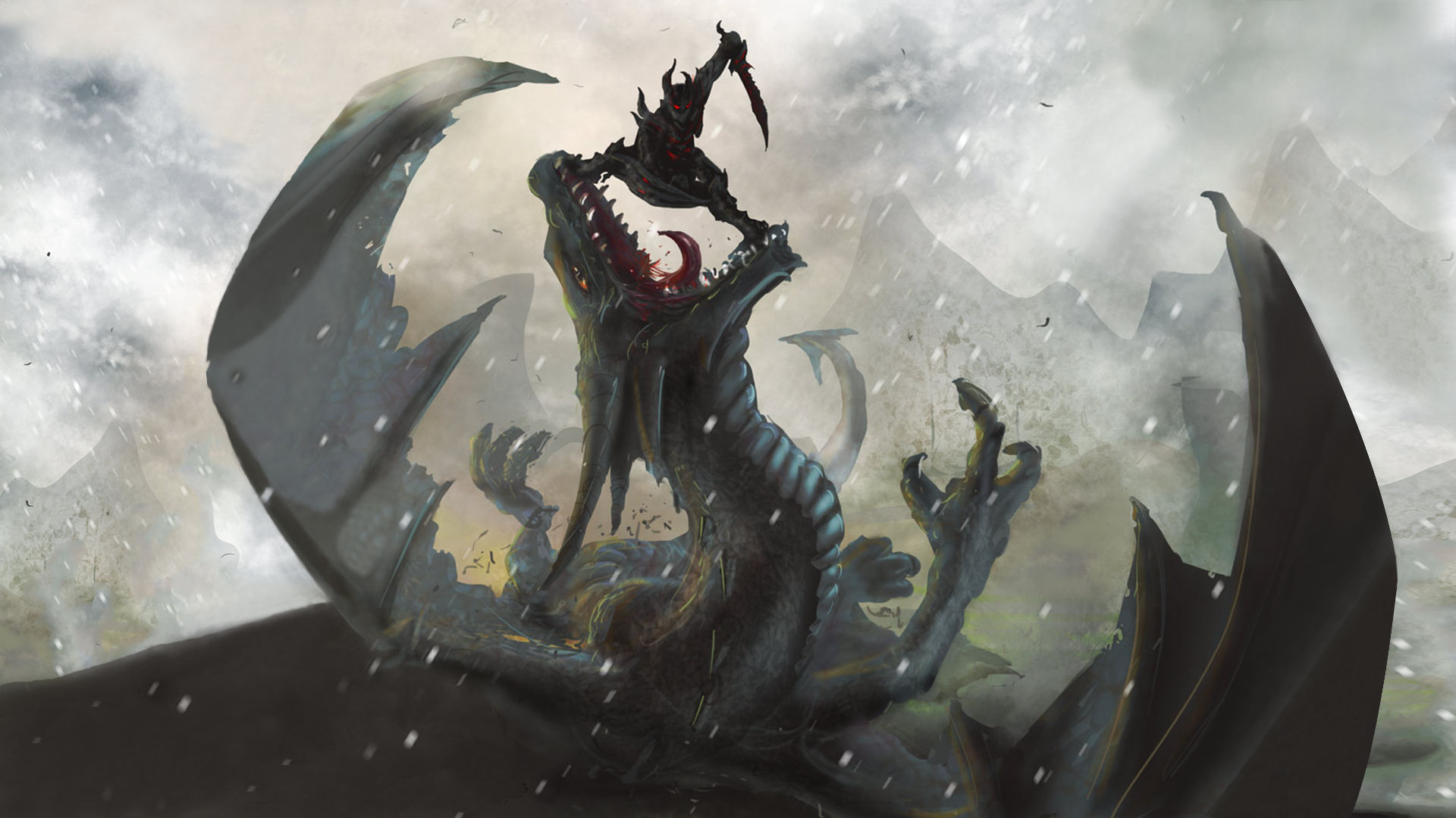 Epic Skyrim Dragon Battle - HD Wallpaper | 1920x1080 | Wallpaper Abyss