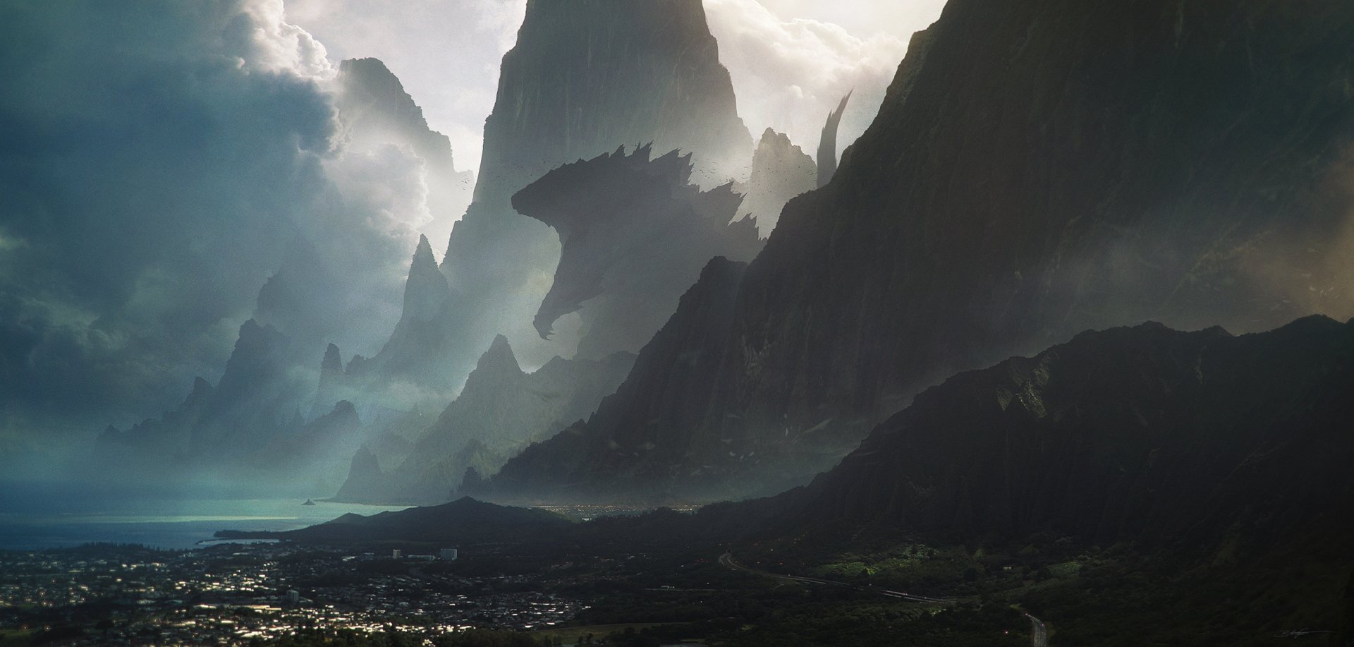 Epic Godzilla Fantasy Landscape – HD Wallpaper Free Download by Bastien ...